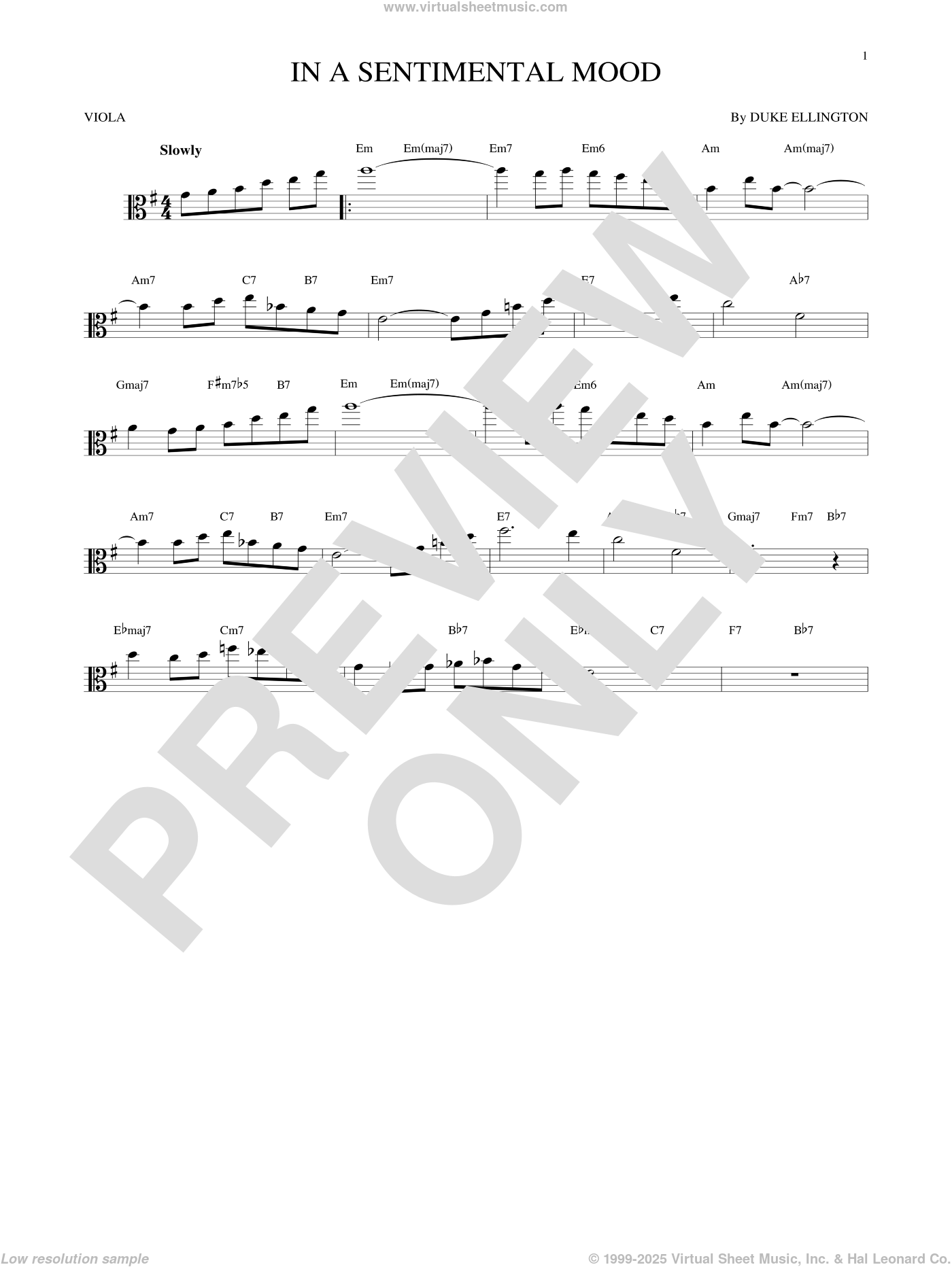 In A Sentimental Mood sheet music for viola solo (PDF)