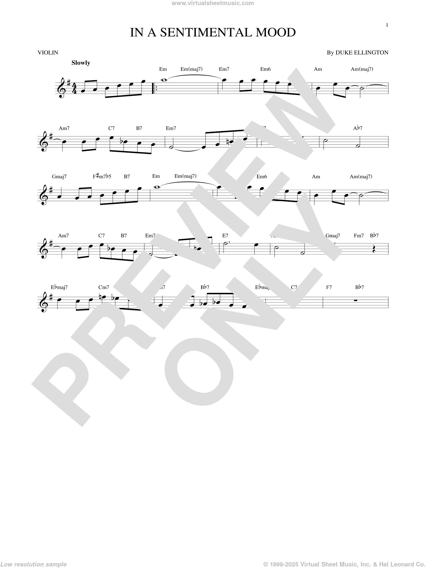 In A Sentimental Mood sheet music for violin solo (PDF)