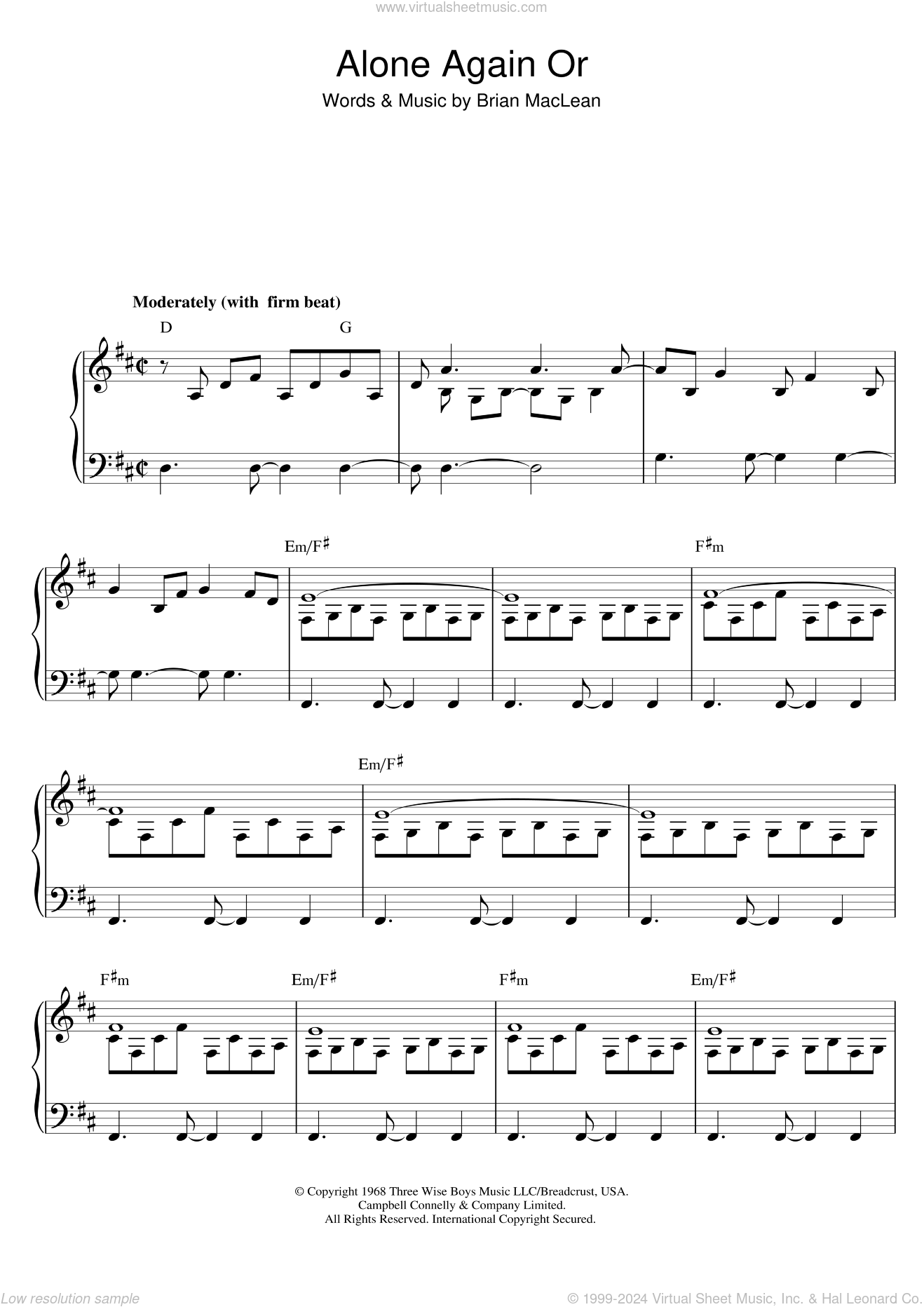 Alone Again Or sheet music for voice and piano (PDF-interactive)