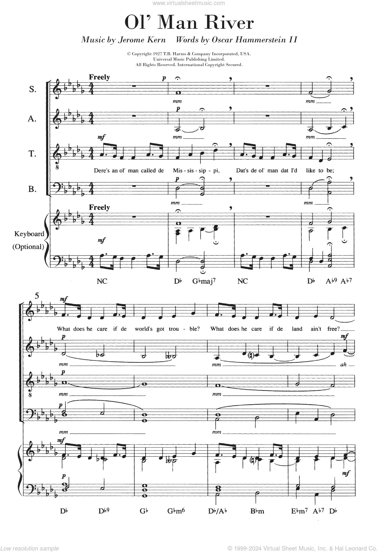 Ol' Man River sheet music for choir (SATB: soprano, alto, tenor, bass)