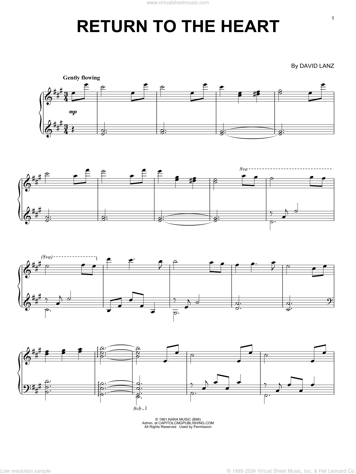 Return To The Heart, (intermediate) sheet music for piano solo