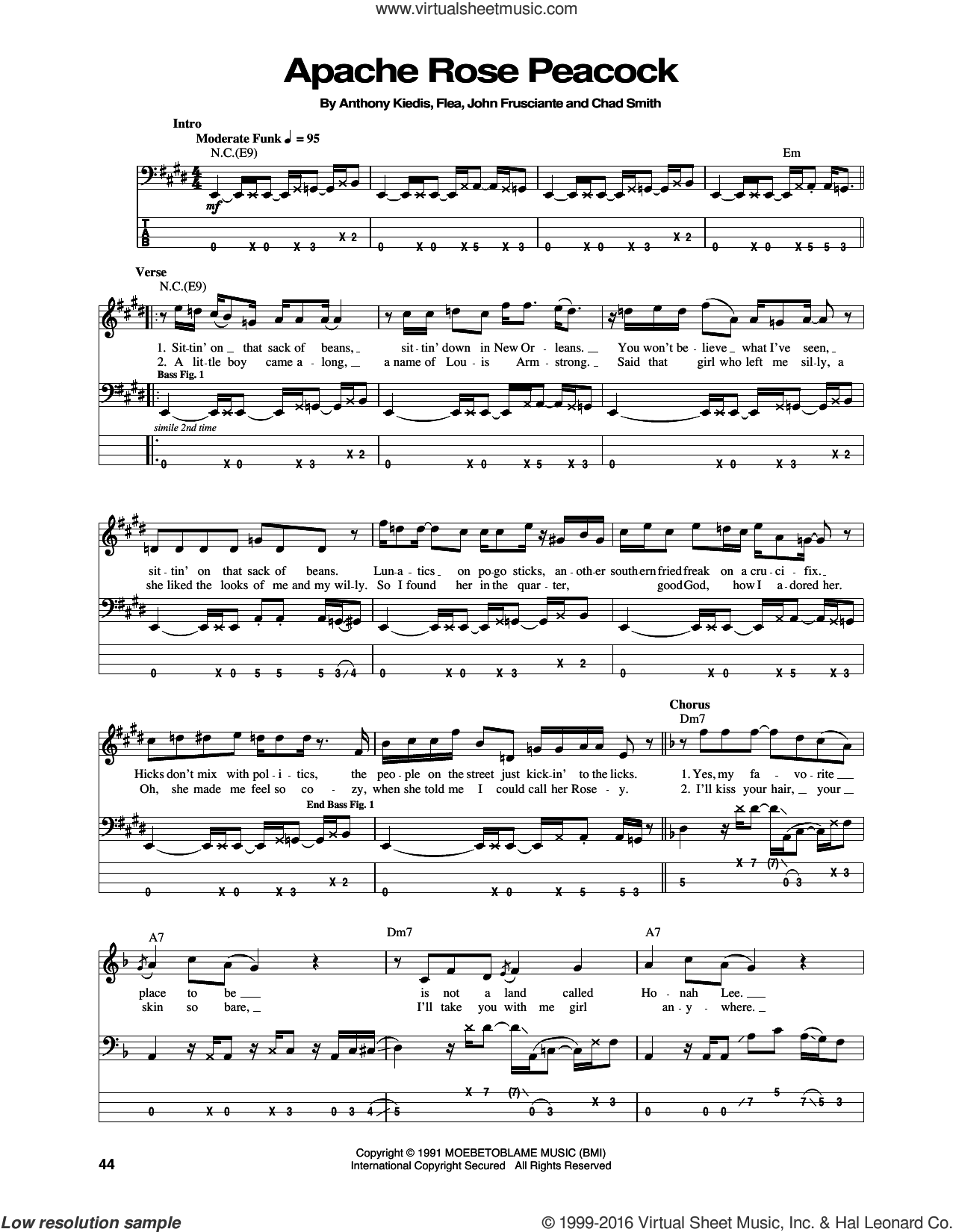 Apache Rose Peacock sheet music for bass (tablature) (bass guitar)