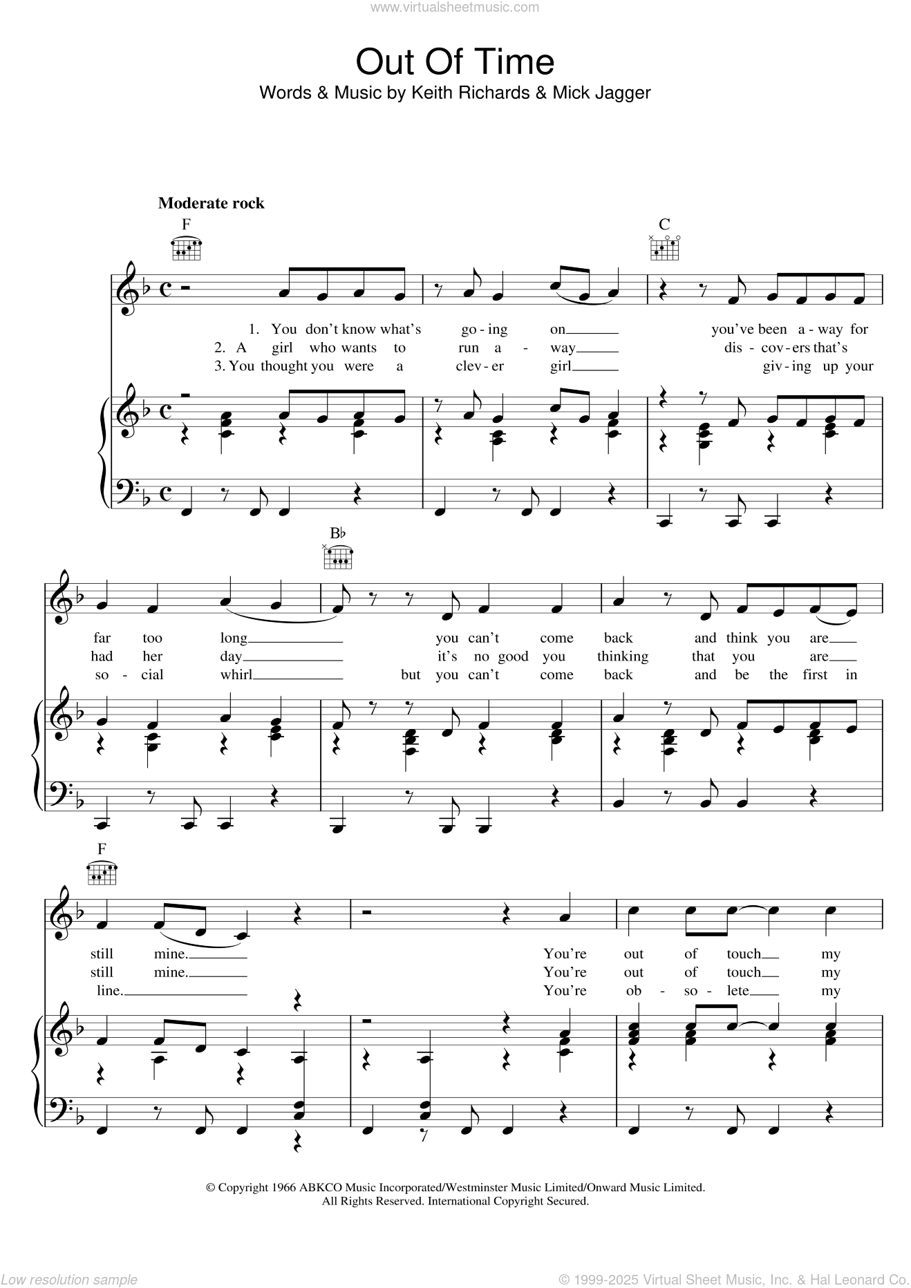 Out Of Time sheet music for voice, piano or guitar (PDF)