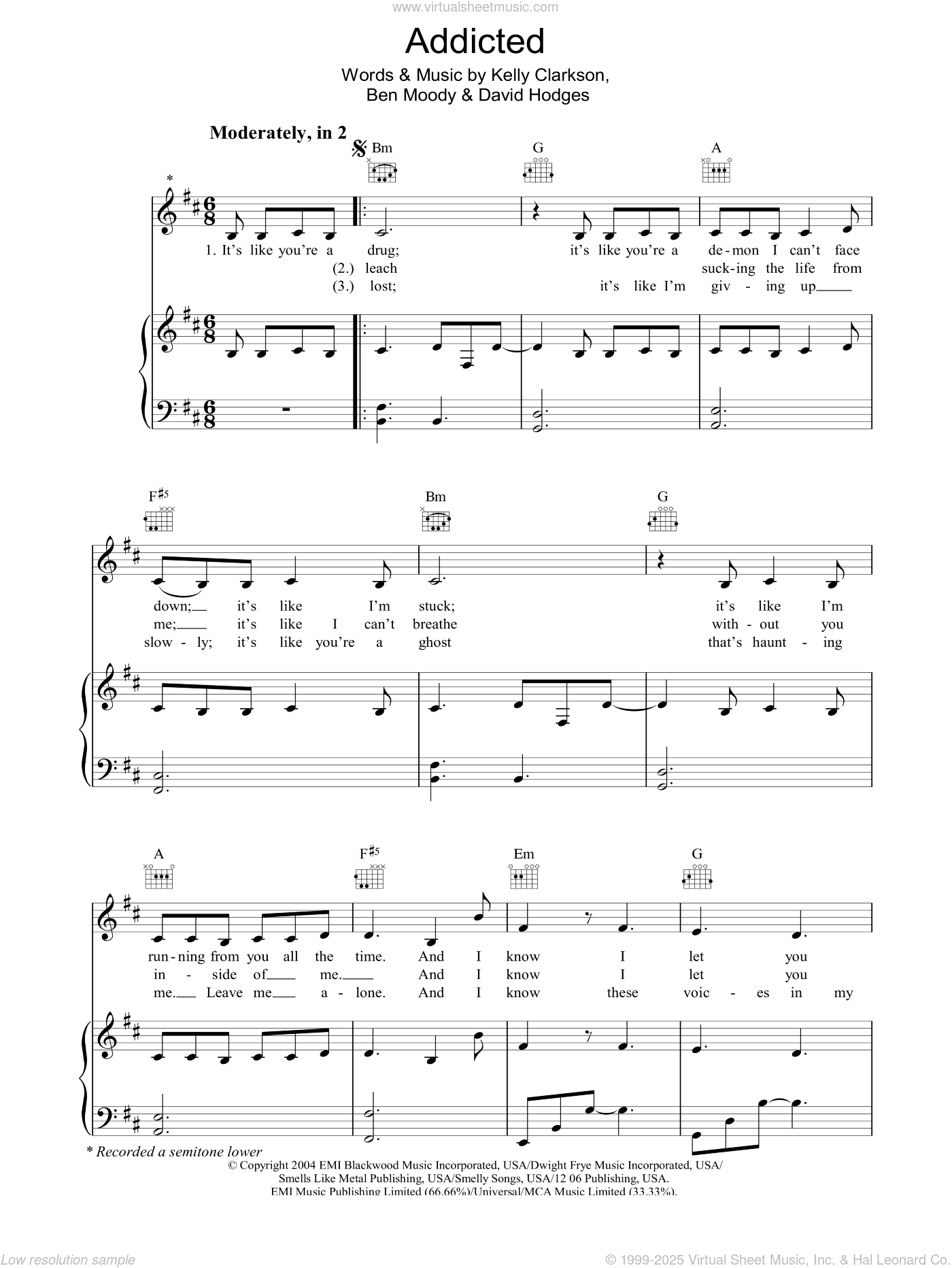 Addicted sheet music for voice, piano or guitar (PDF) v2