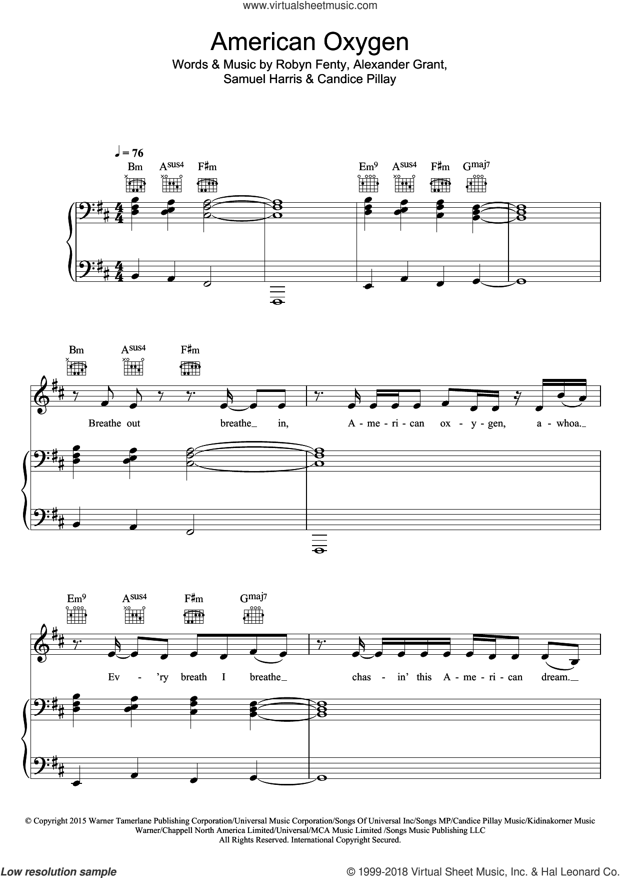 American Oxygen sheet music for voice, piano or guitar (PDF)