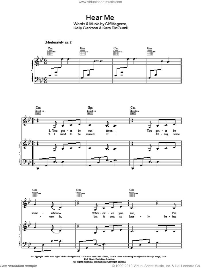 Hear Me sheet music for voice, piano or guitar (PDF) v2