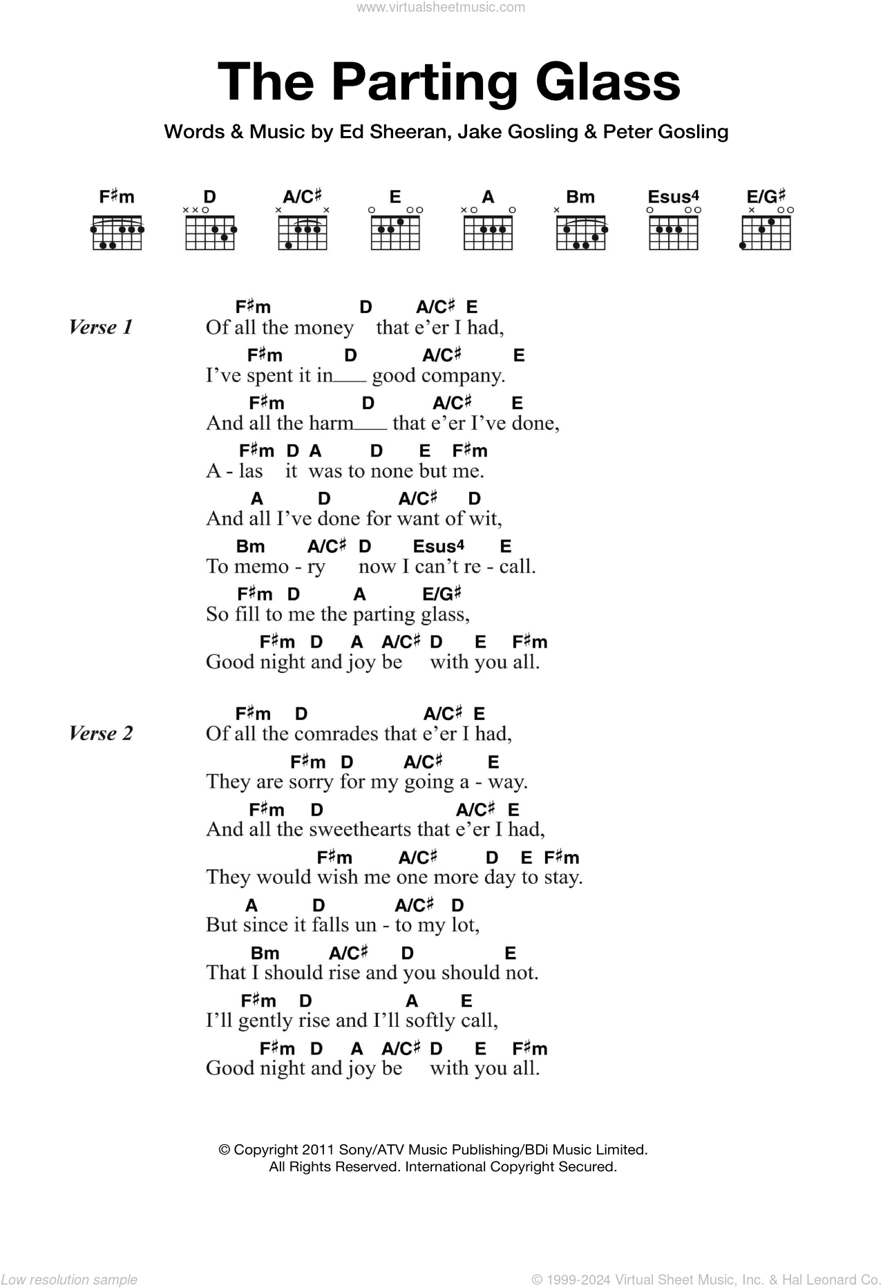 The Parting Glass sheet music for guitar (chords) v2