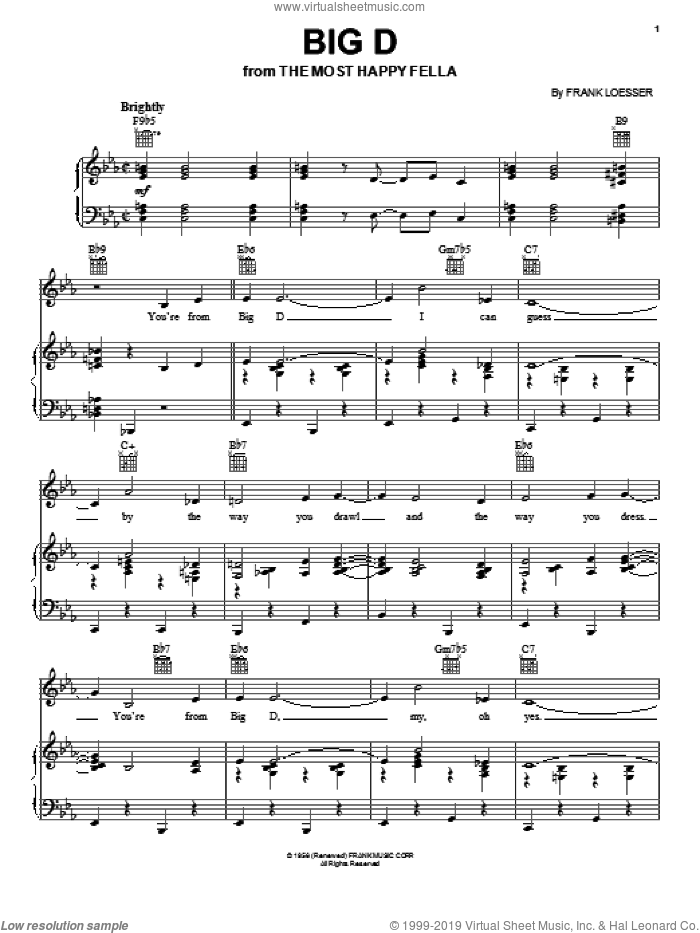 Big D sheet music for voice, piano or guitar (PDF-interactive)
