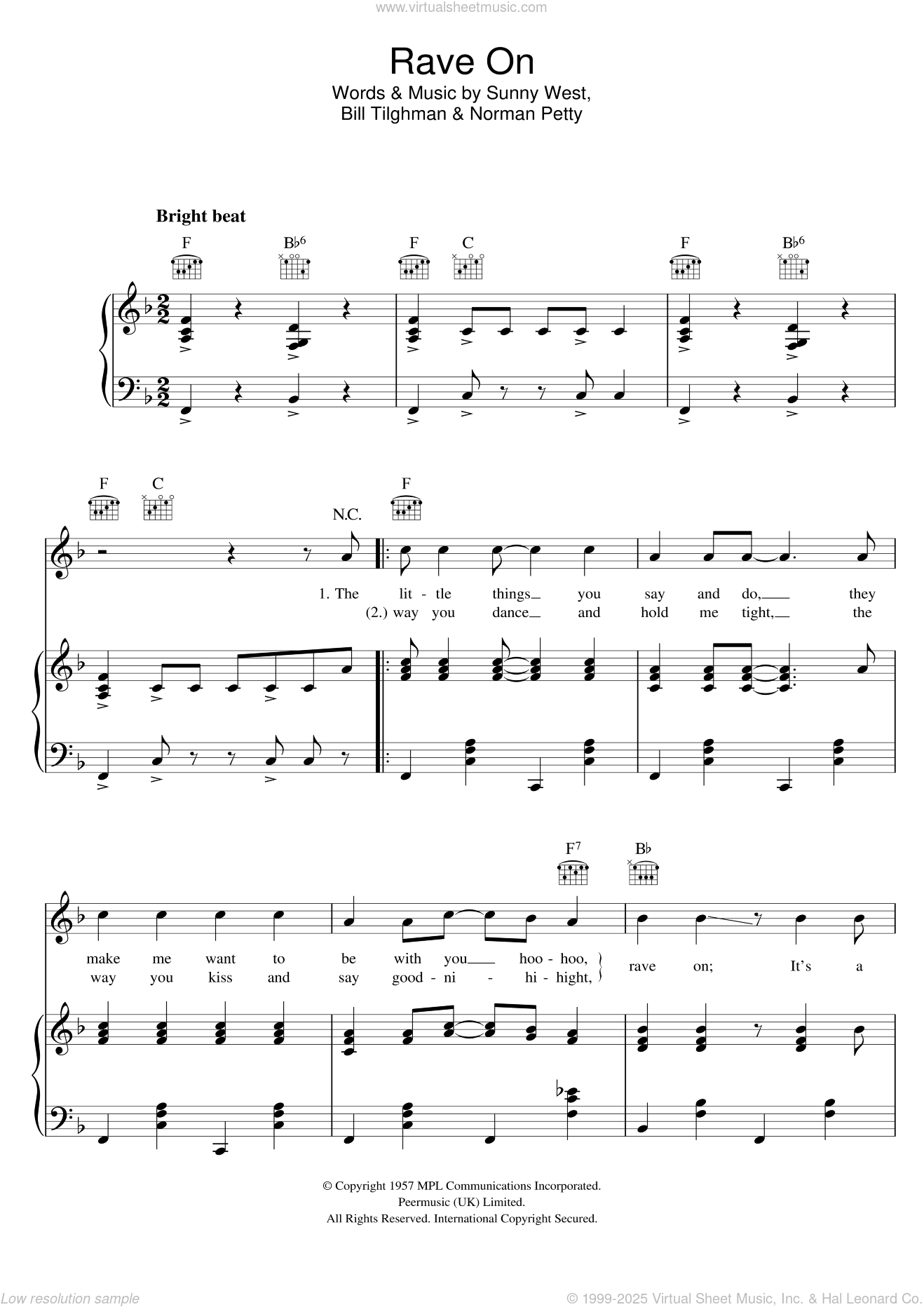 Rave On sheet music for voice, piano or guitar (PDF-interactive)