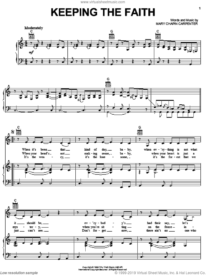 Keeping The Faith sheet music for voice, piano or guitar (PDF)