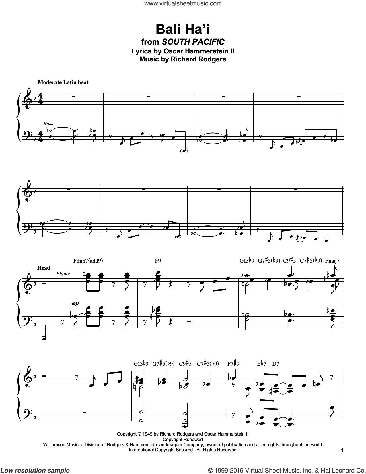 Bali Ha'i sheet music for piano solo (transcription) v2