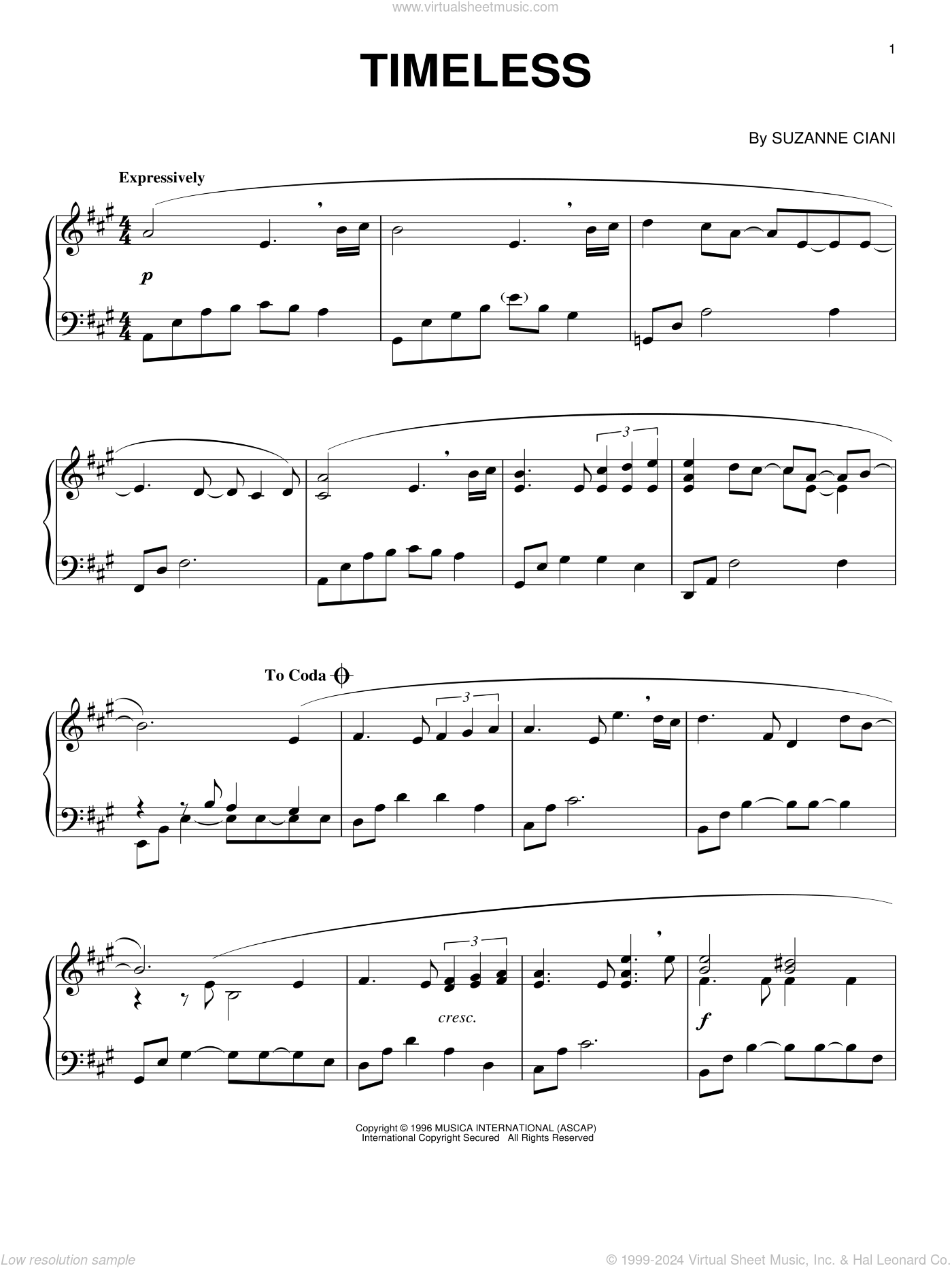 Timeless sheet music for piano solo (PDF-interactive)