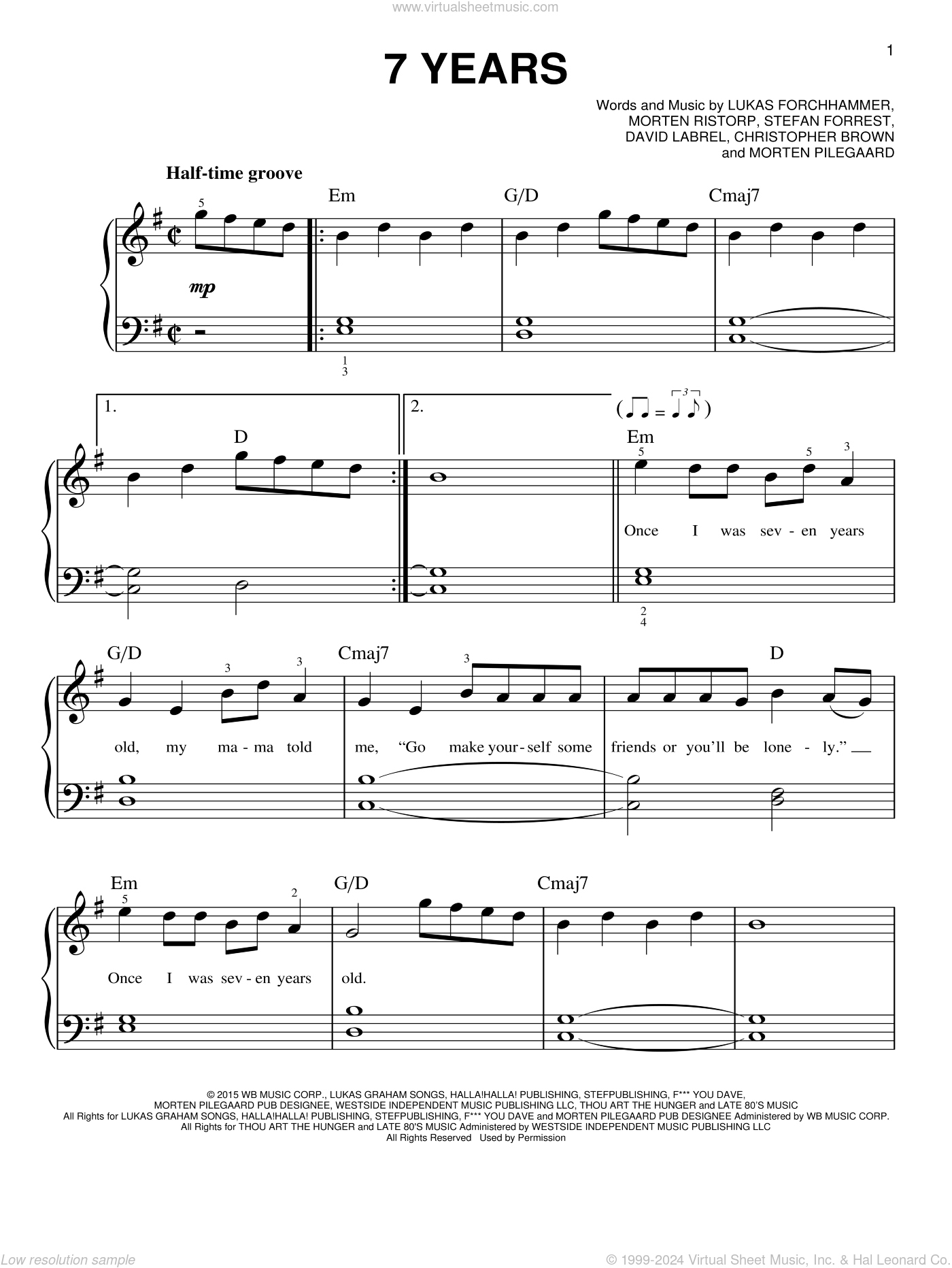 7 Years sheet music for piano solo (PDF-interactive)