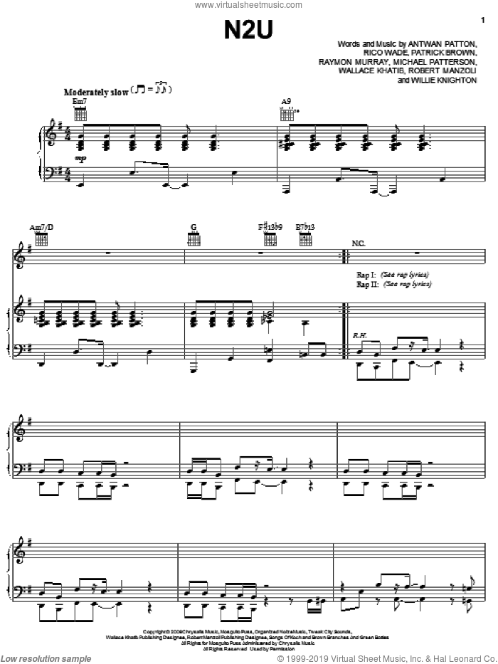 N2U sheet music for voice, piano or guitar (PDF-interactive)