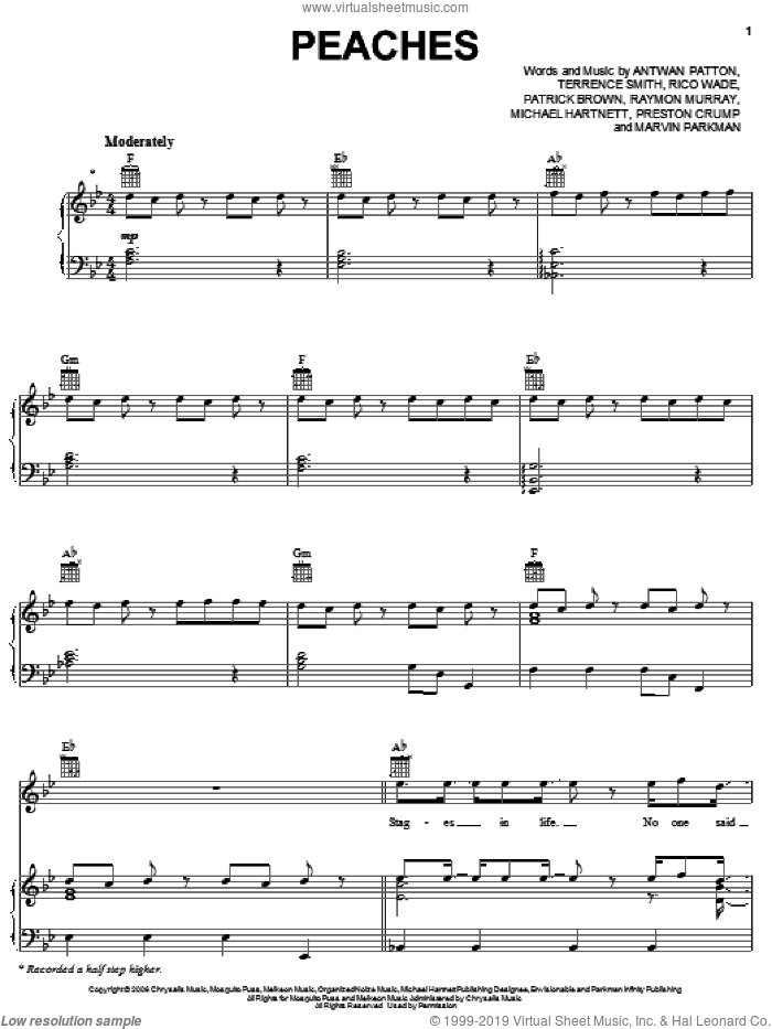OutKast: Peaches sheet music for voice, piano or guitar (PDF)