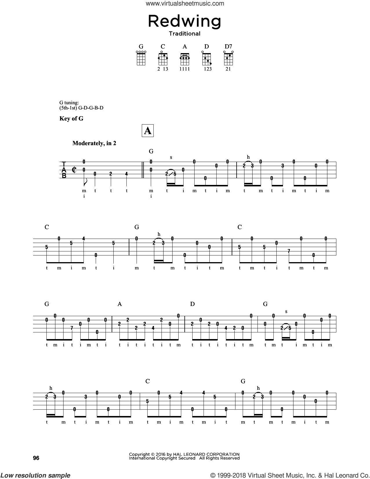 Redwing sheet music for banjo solo (PDF)