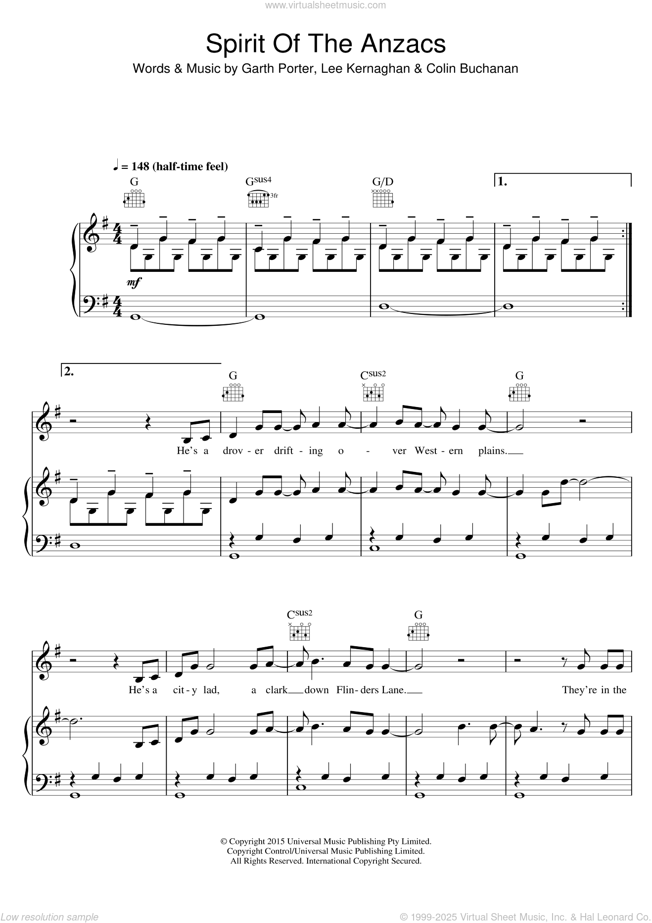 Spirit Of The Anzacs sheet music for voice, piano or guitar (PDF)
