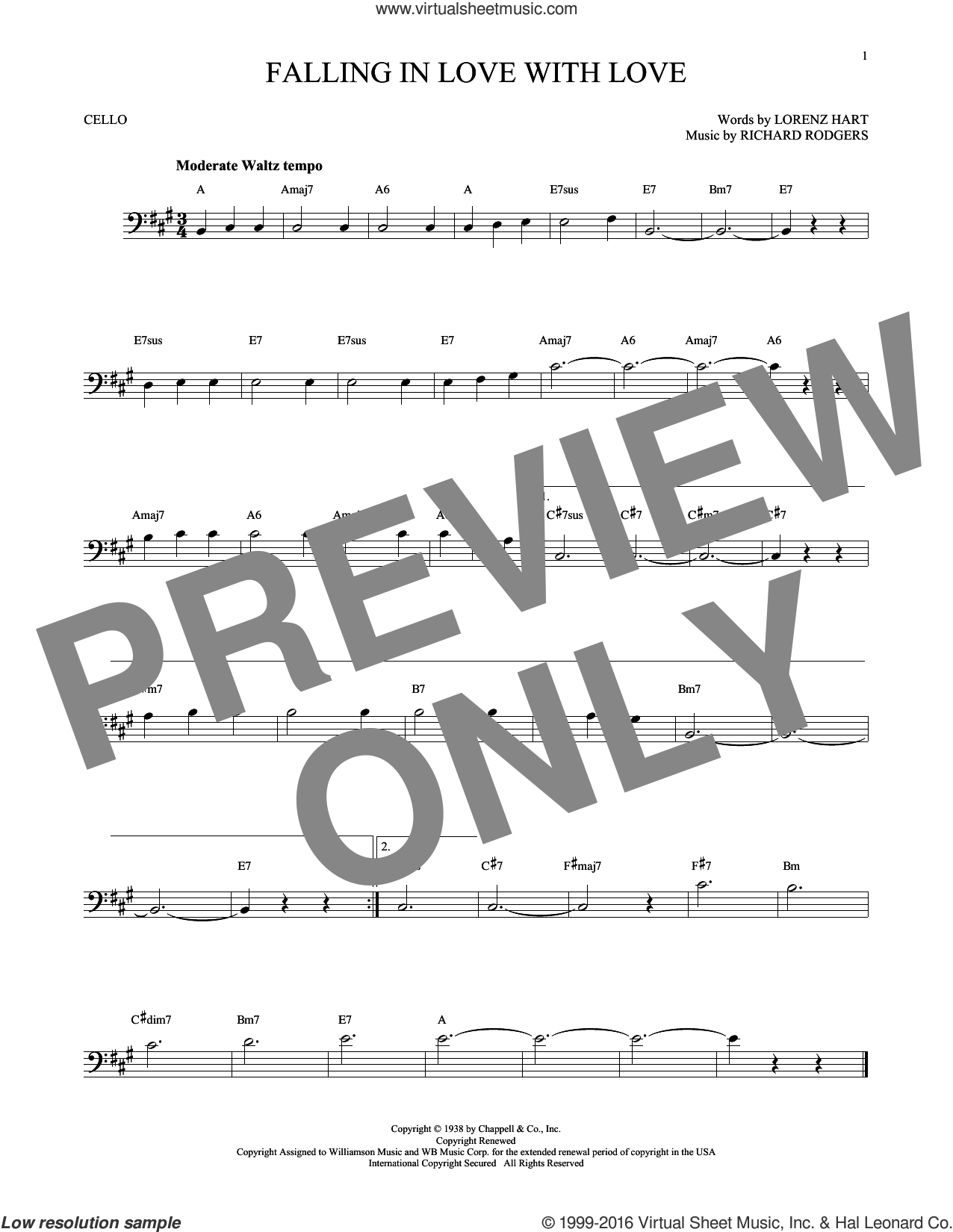 Falling In Love With Love sheet music for cello solo (PDF)