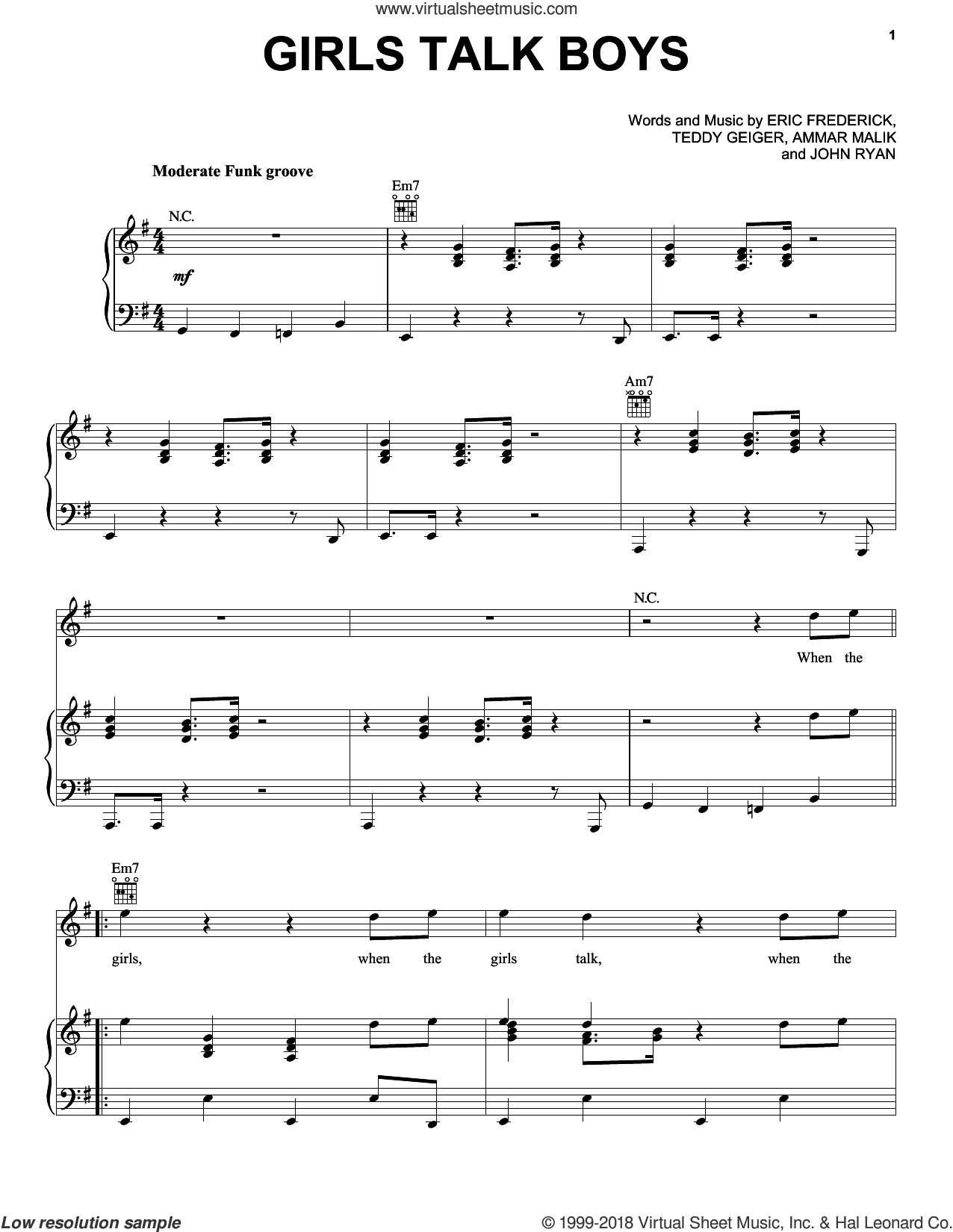 Girls Talk Boys sheet music for voice, piano or guitar (PDF)