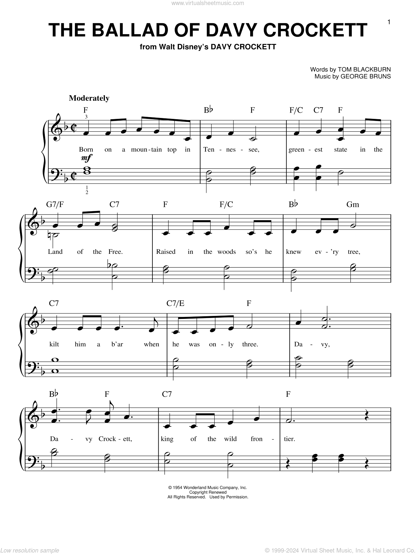 The Ballad Of Davy Crockett (from Davy Crockett), (easy) sheet music ...