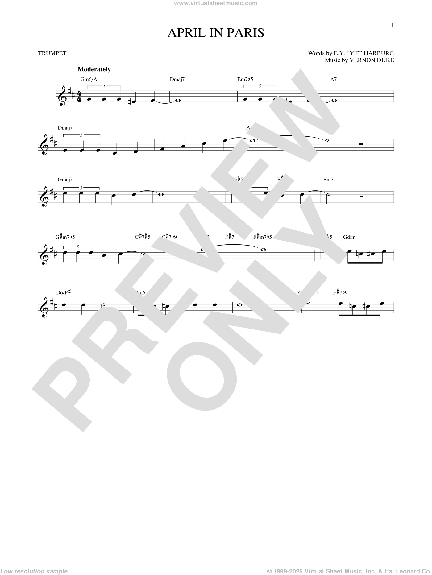 April In Paris sheet music for trumpet solo (PDF-interactive)
