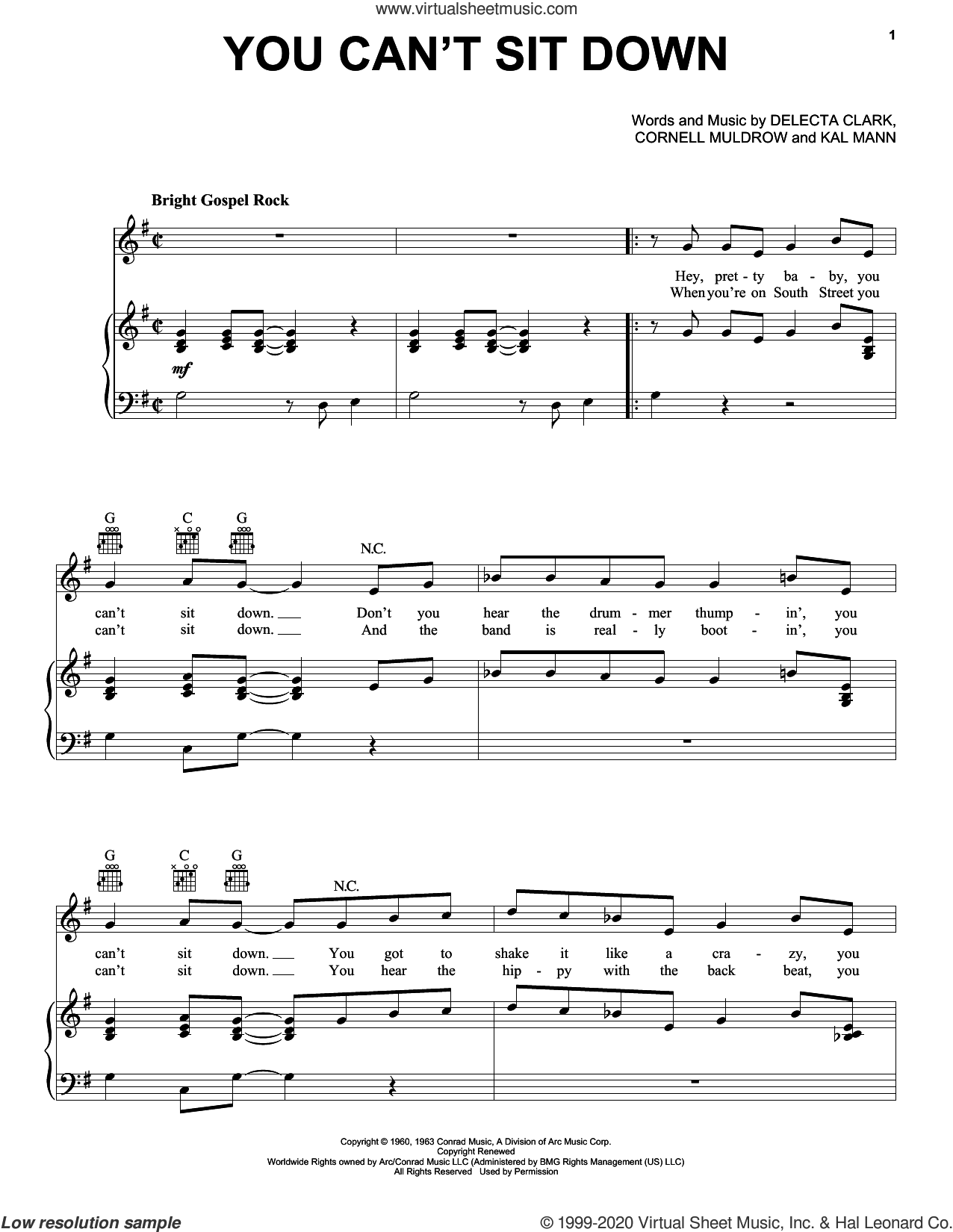 You Can't Sit Down sheet music for voice, piano or guitar (PDF)