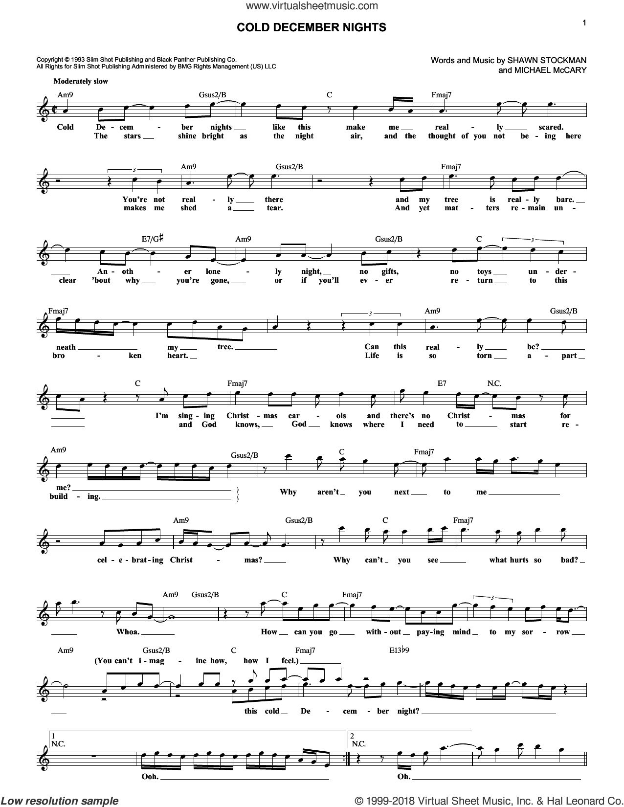Cold December Nights sheet music (fake book) (PDF-interactive)