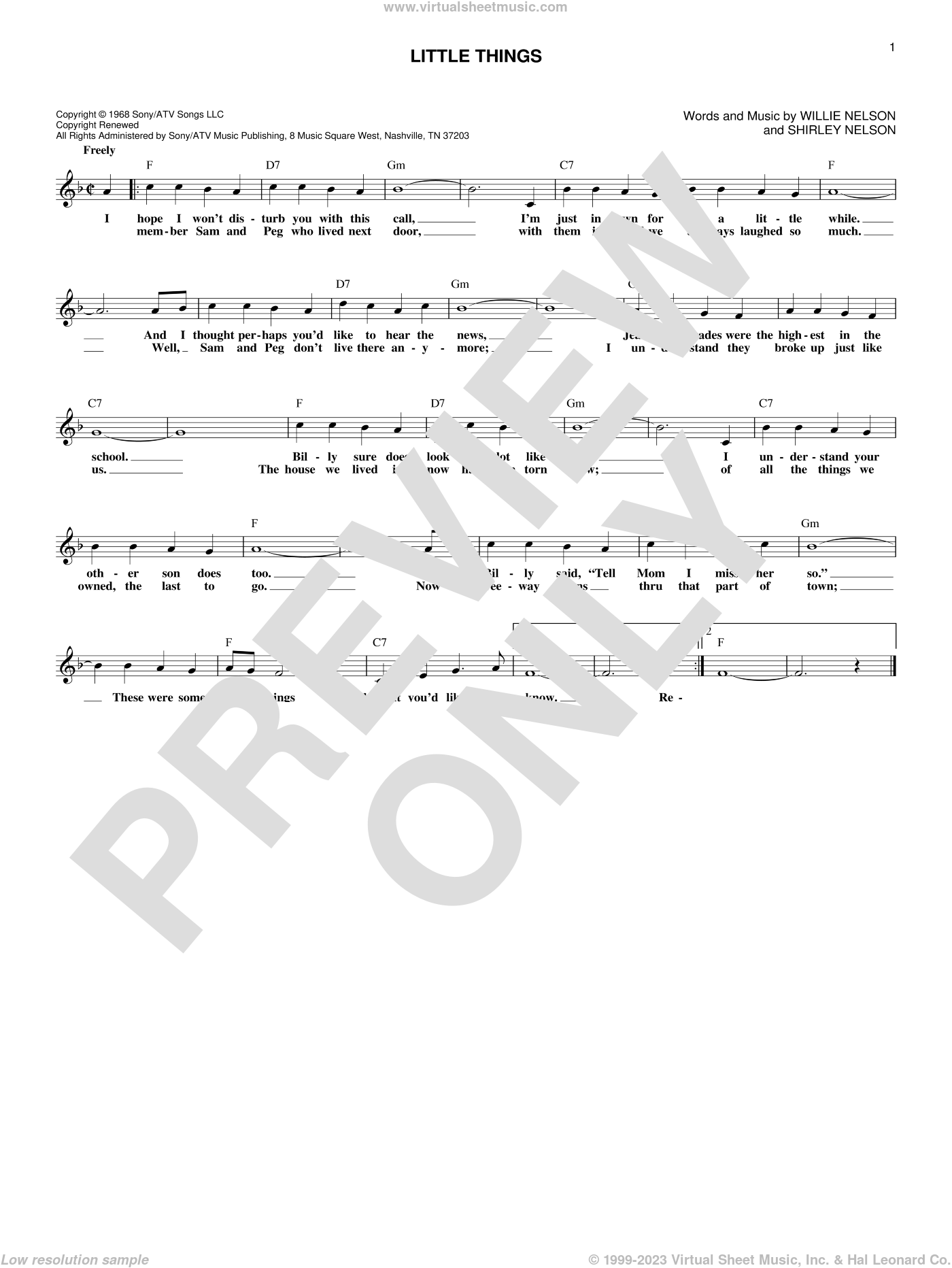 Little Things sheet music (fake book) (PDF-interactive)