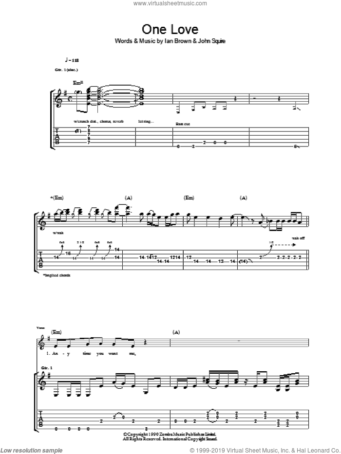 One Love sheet music for guitar (tablature) (PDF)