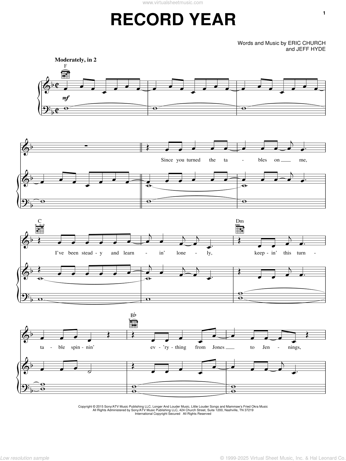 Record Year sheet music for voice, piano or guitar (PDF)