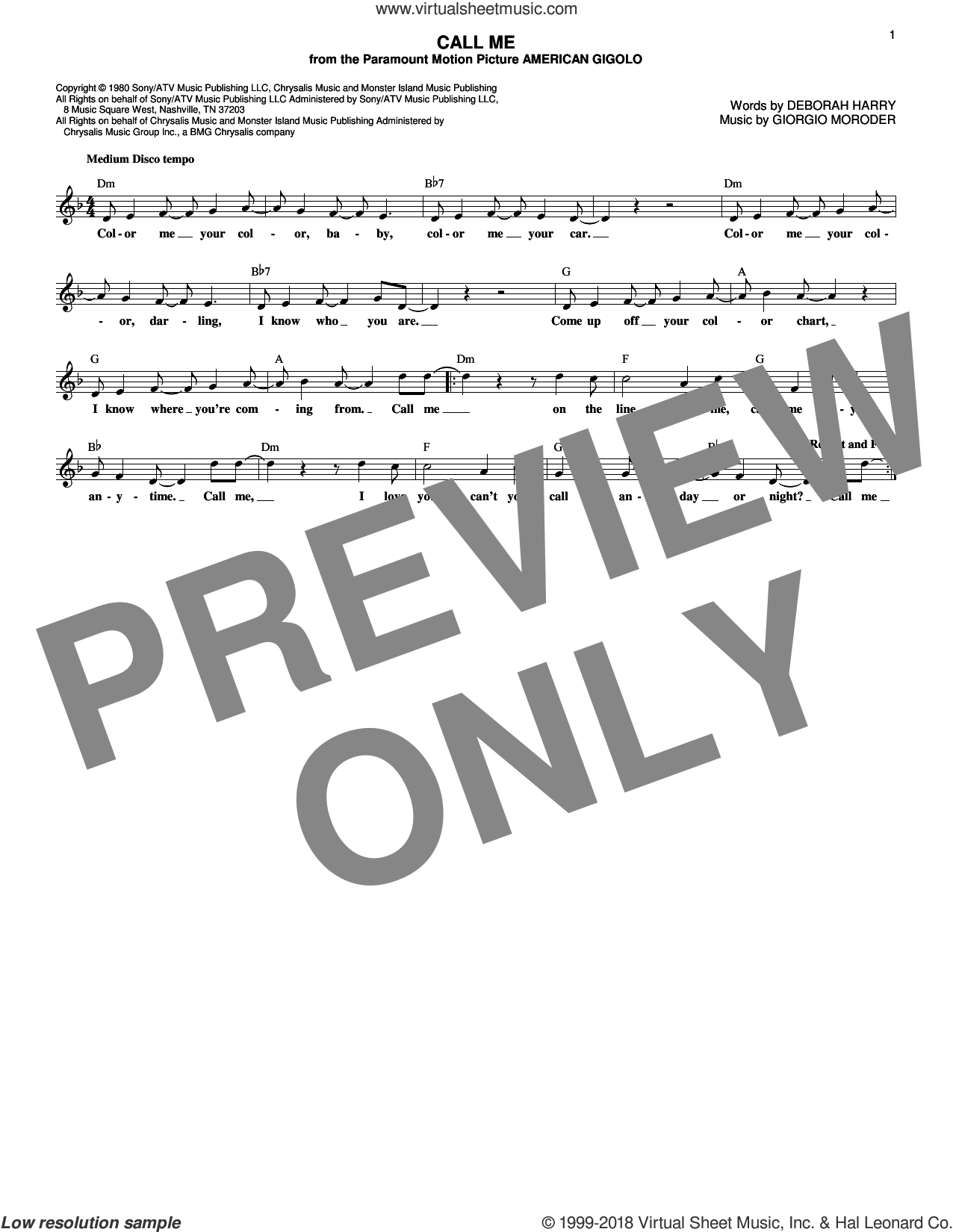 Call Me Sheet Music Fake Book Intermediate Fake Book Pdf