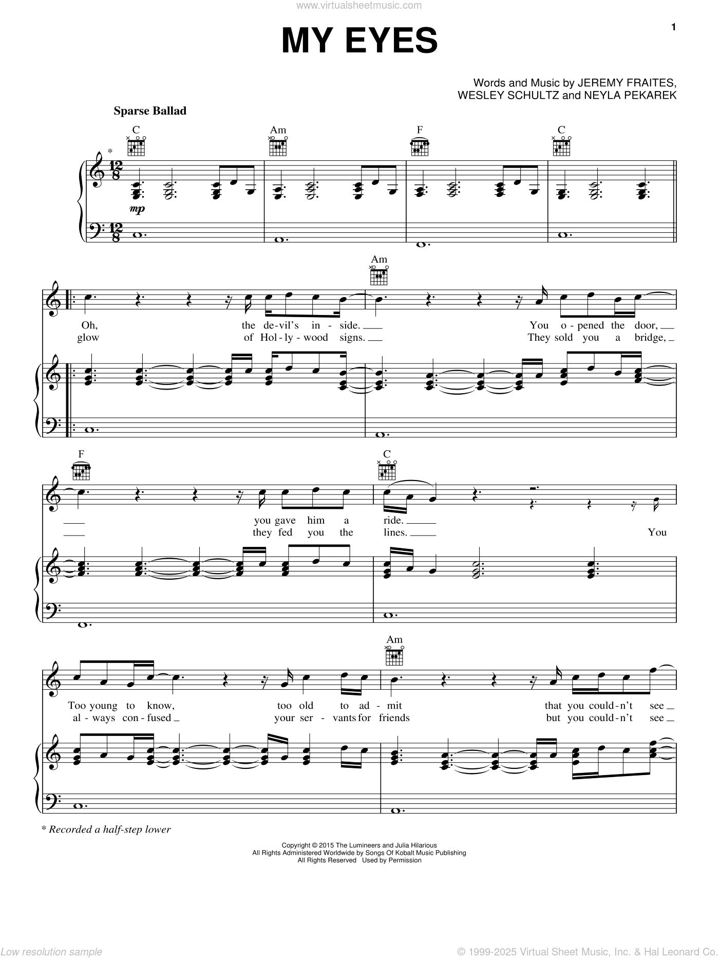 My Eyes sheet music for voice, piano or guitar (PDF-interactive)