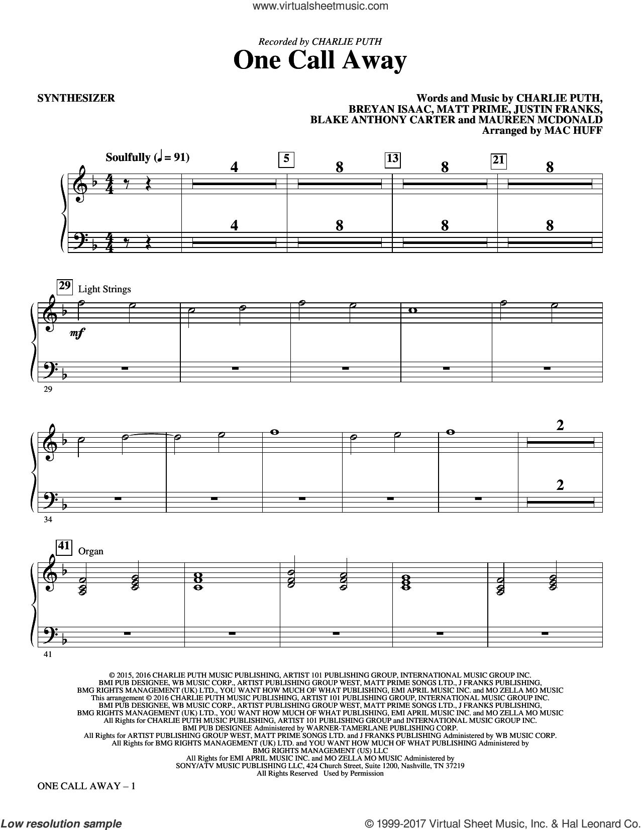 One Call Away (complete set of parts) sheet music for orchestra/band