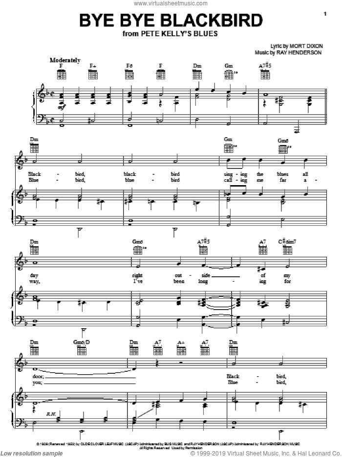 Mort Dixon: Bye Bye Blackbird sheet music for voice, piano or guitar