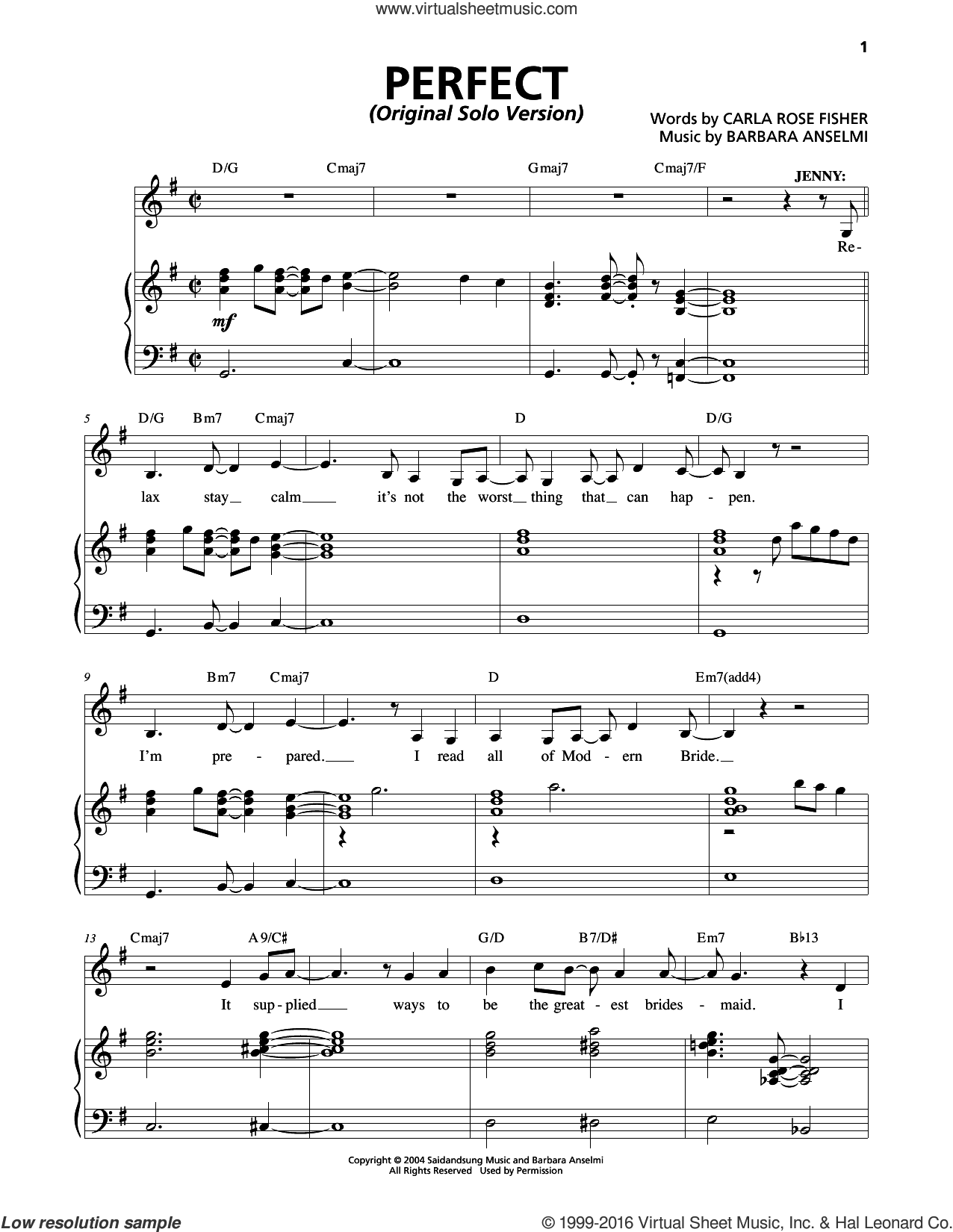 Perfect (Original Solo Version) sheet music for voice and piano