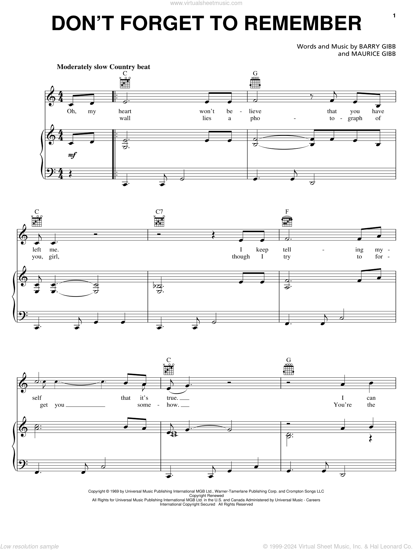 Don't Forget To Remember sheet music for voice, piano or guitar