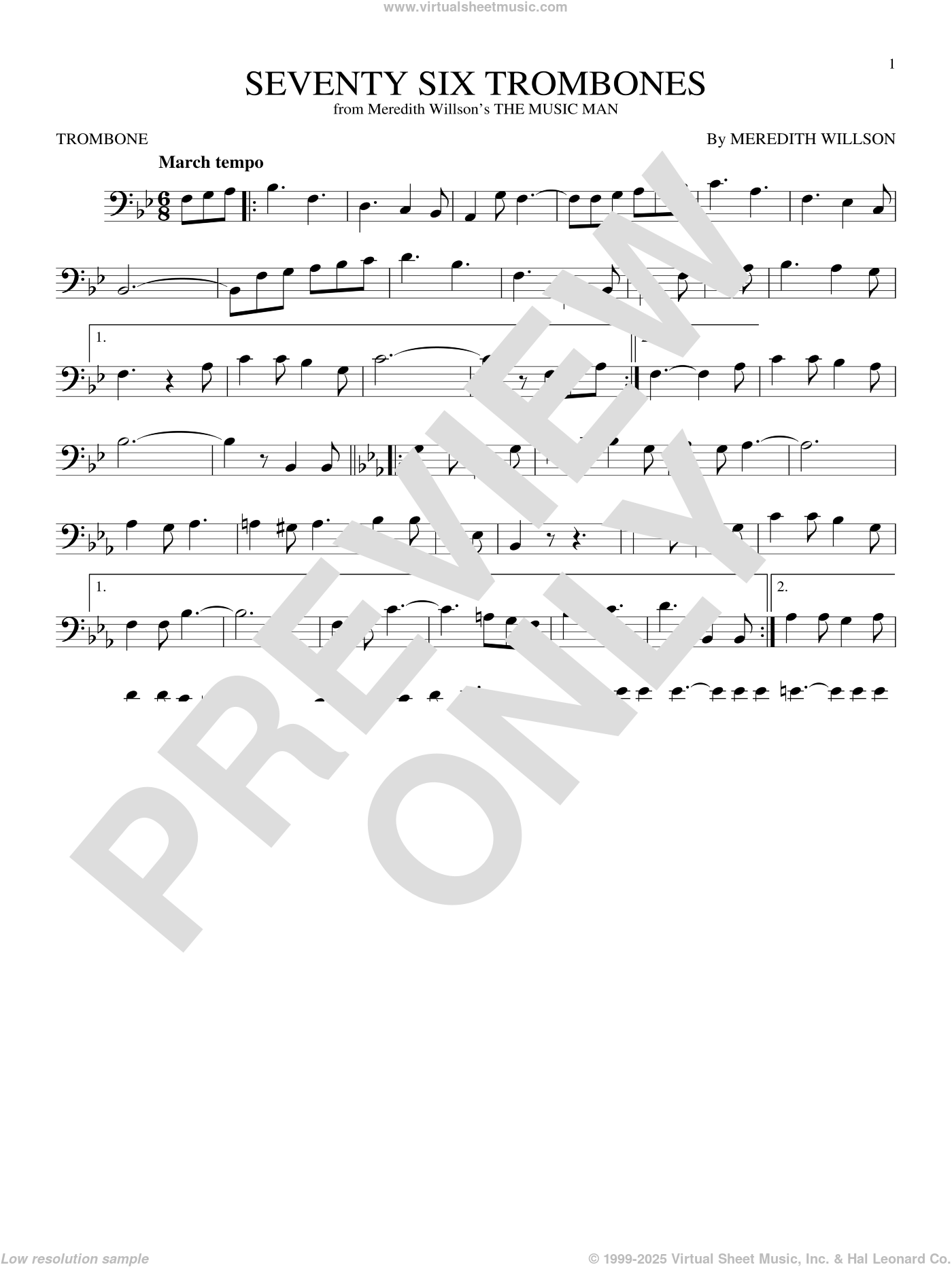 Seventy Six Trombones sheet music for trombone solo (PDF)