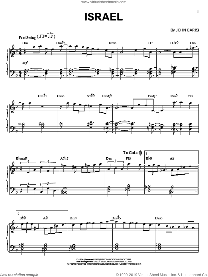 Israel sheet music for piano solo (PDF-interactive)
