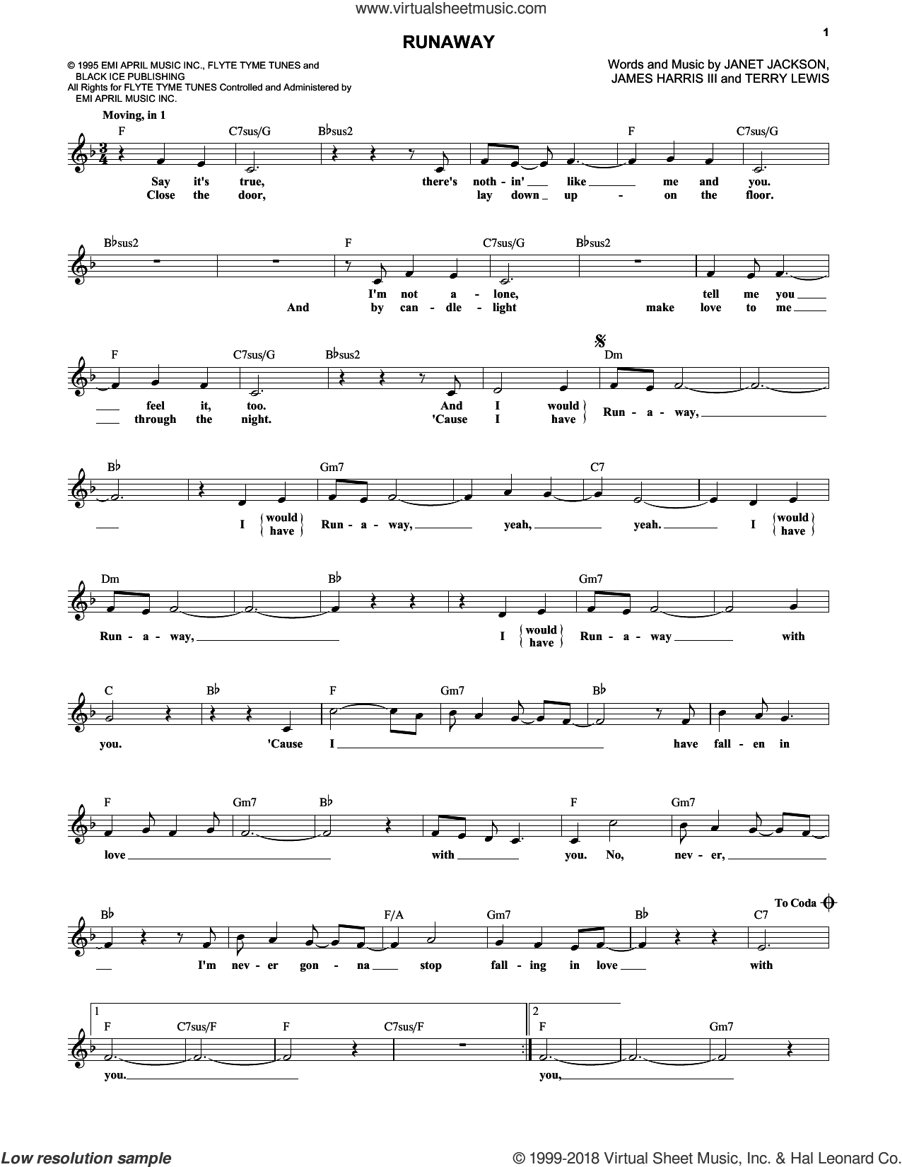 Runaway sheet music for voice and other instruments (fake book)