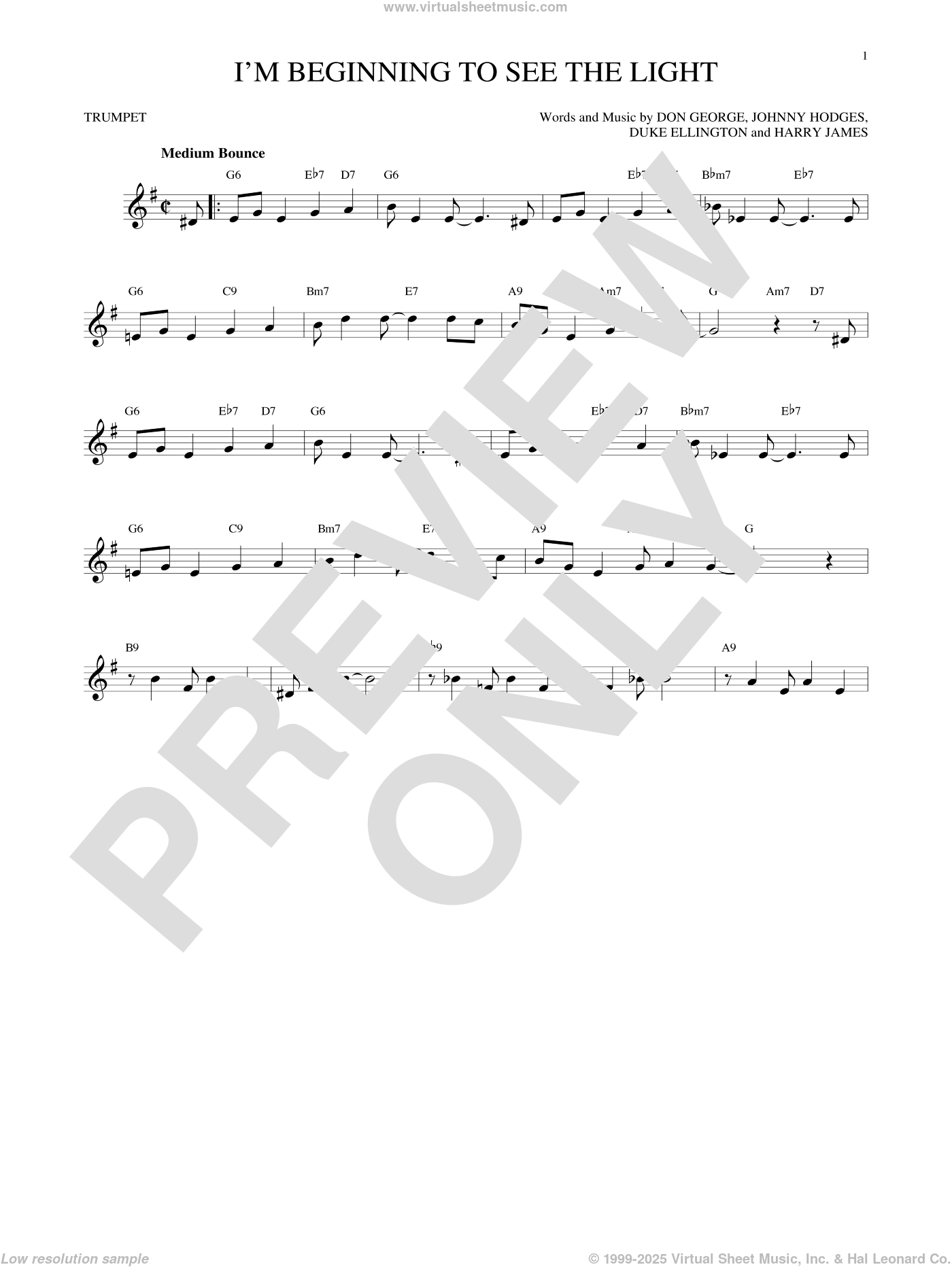 I'm Beginning To See The Light sheet music for trumpet solo (PDF)