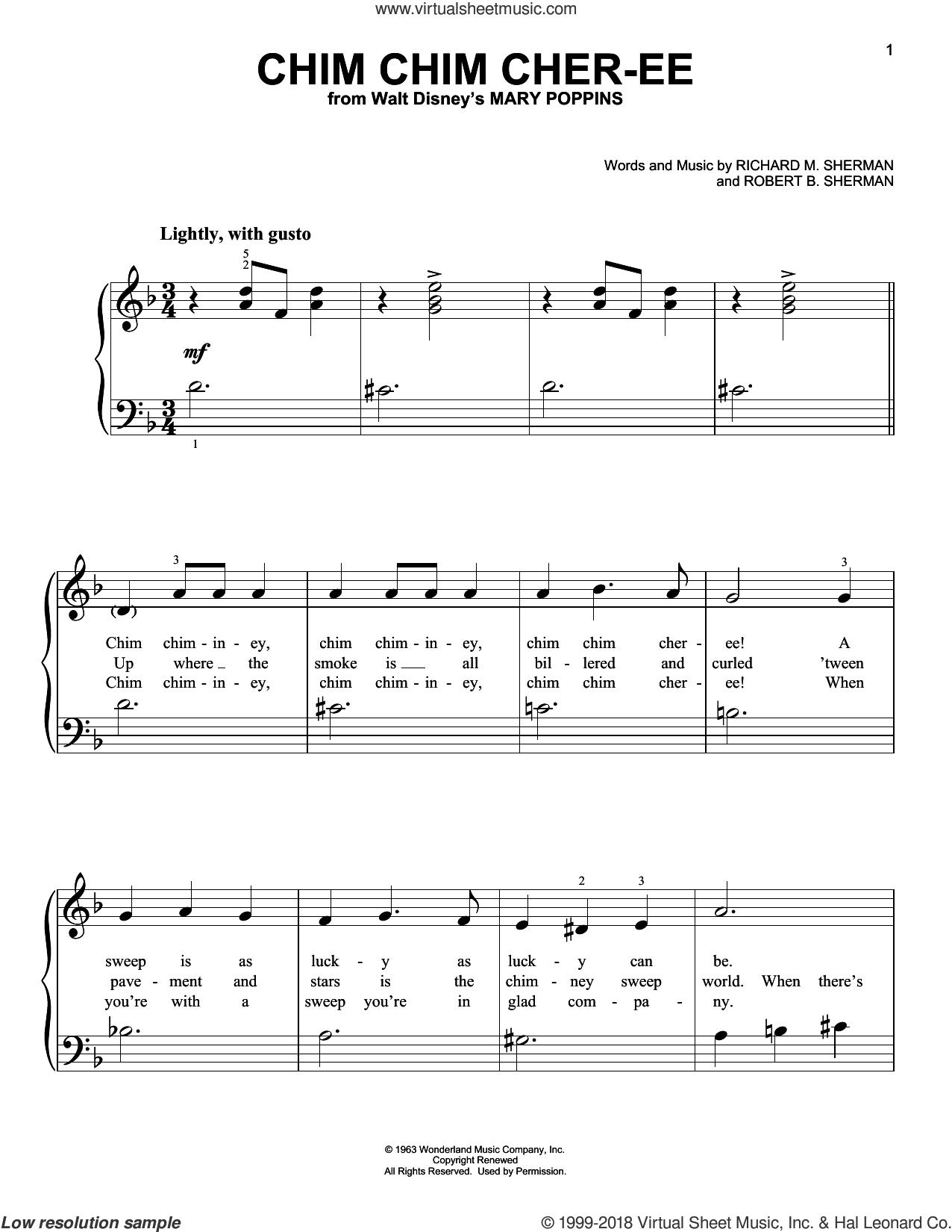 Richard & Robert Sherman: Chim Chim Cher-ee (from Mary Poppins) sheet ...