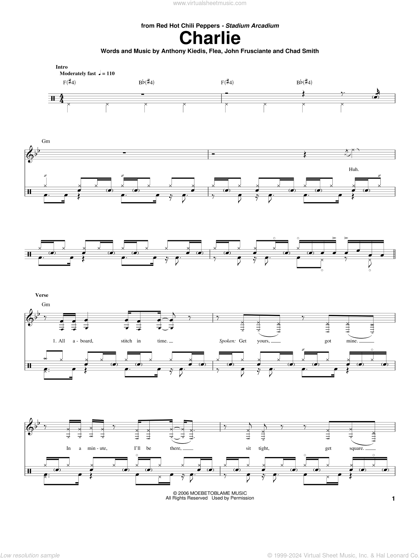 Charlie sheet music for drums (PDF)