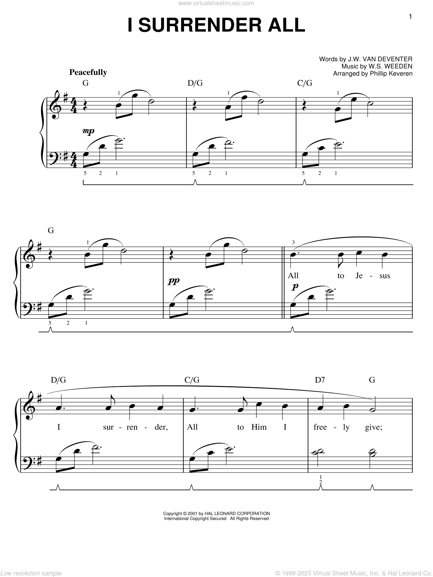 I Surrender All (arr. Phillip Keveren), (easy) sheet music for piano solo
