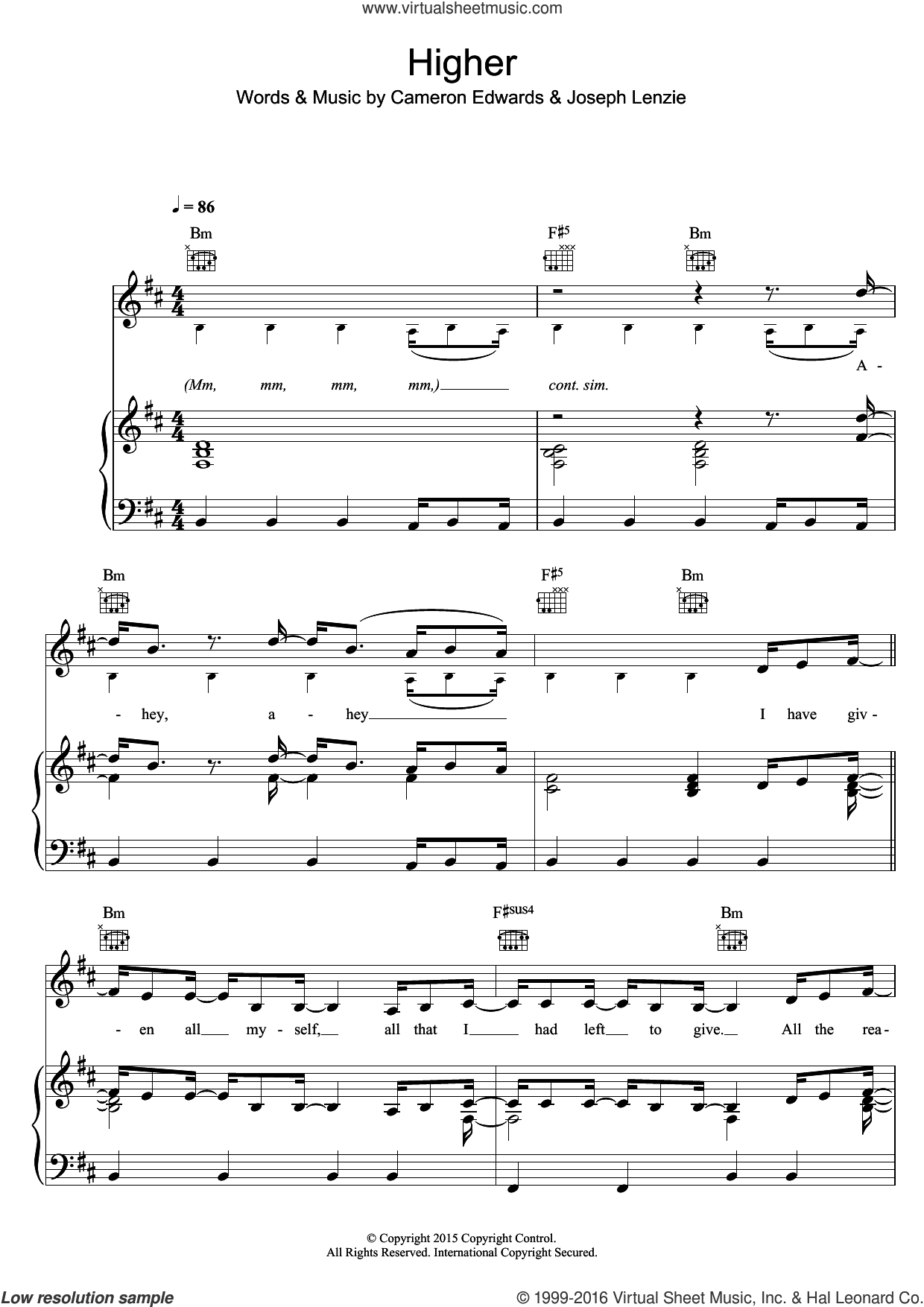 Higher (featuring Labrinth) sheet music for voice, piano or guitar