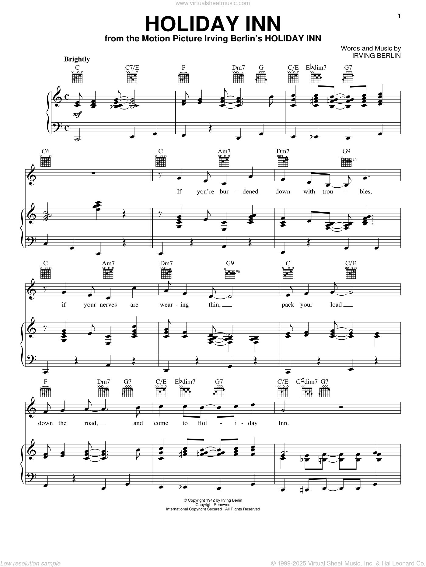 Holiday Inn sheet music for voice, piano or guitar (PDF)