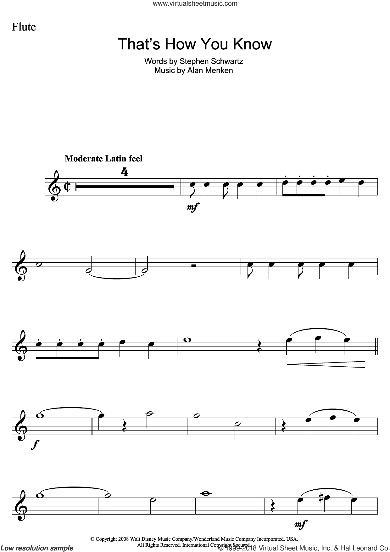 Amy Adams: That's How You Know (from Enchanted) sheet music for flute solo