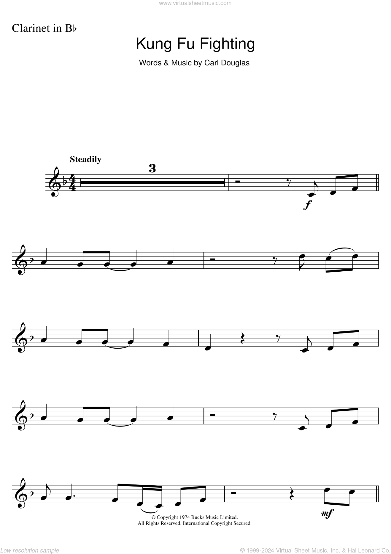 Kung Fu Fighting sheet music for clarinet solo (PDF)