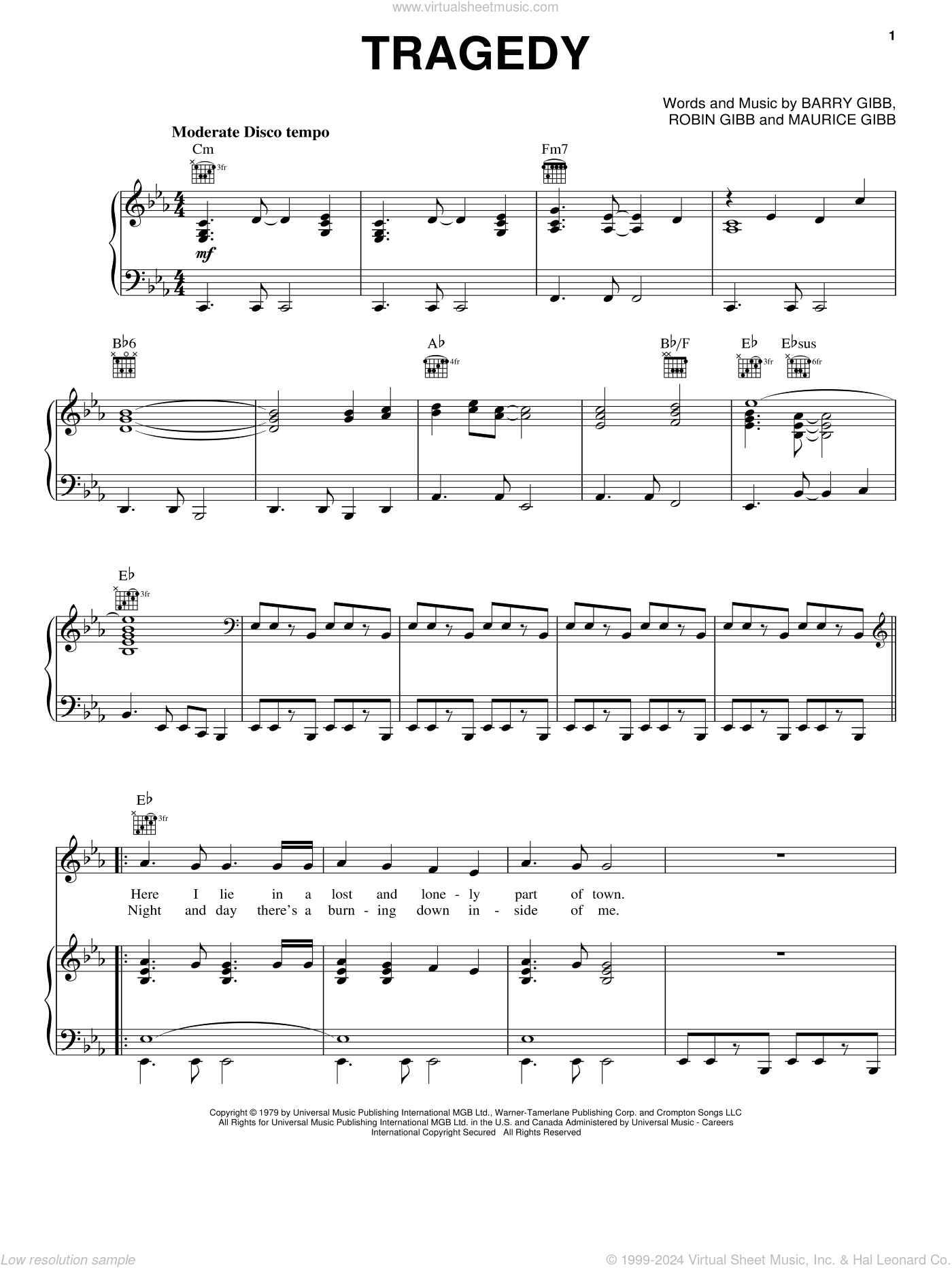 Tragedy sheet music for voice, piano or guitar (PDF-interactive)