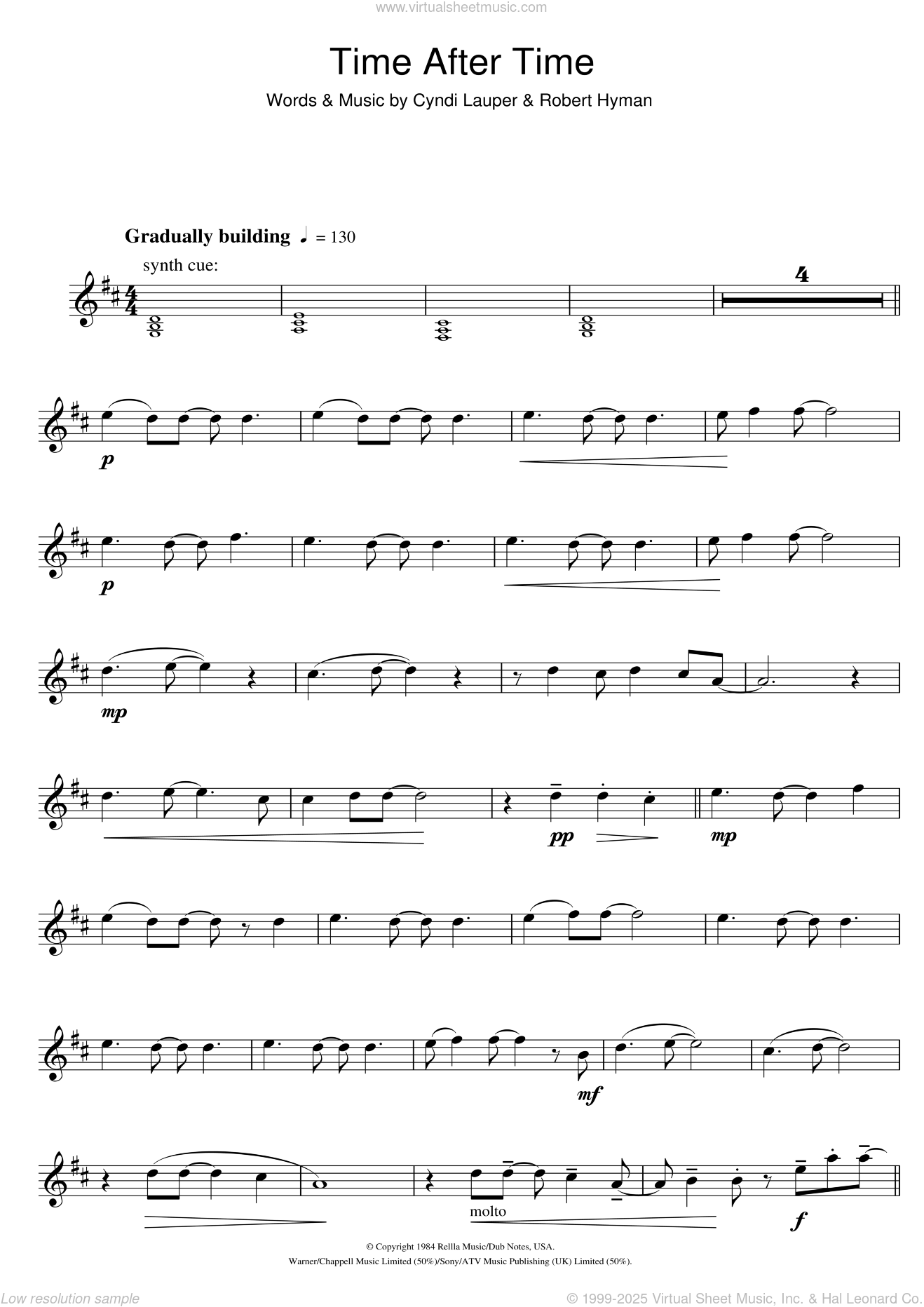 Time After Time sheet music for tenor saxophone solo v2
