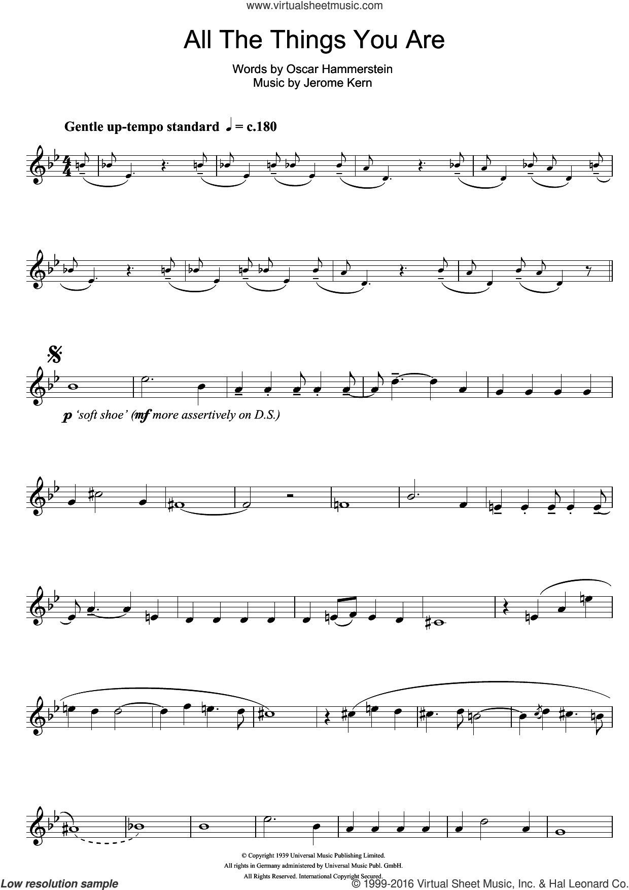 Jerome Kern: All The Things You Are sheet music for clarinet solo